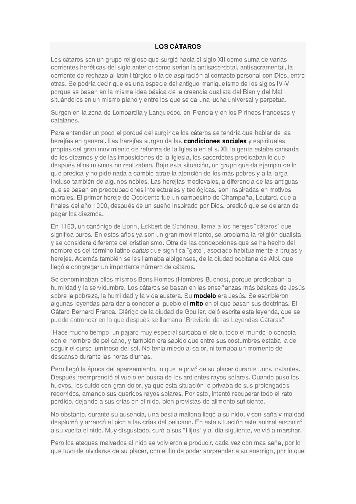 LOS CÁTAROS: Una Secta Religiosa Dualista Medieval - Studocu