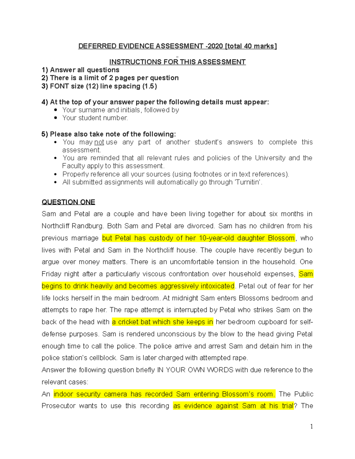 Deferred Evidence Assessment Instructions - 2020 - Studocu
