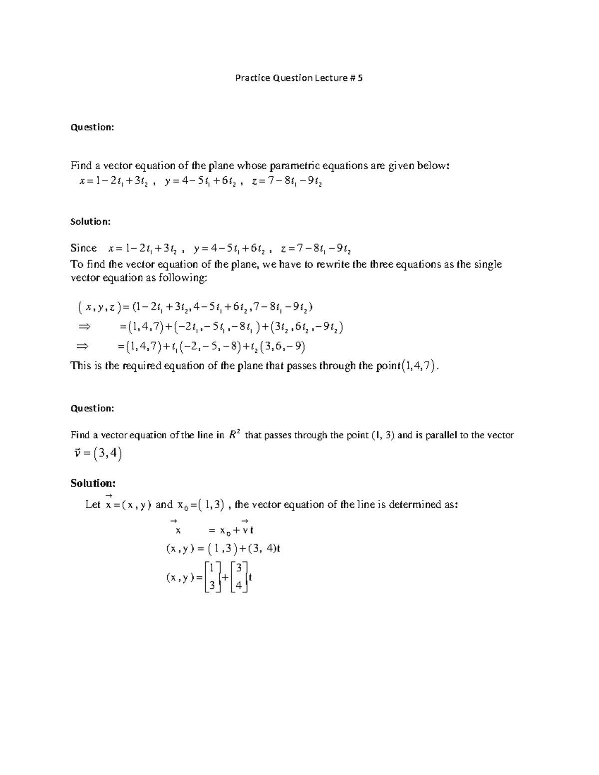 Mth501 Practice Questions: Vector Equations & Linear Combinations - Studocu