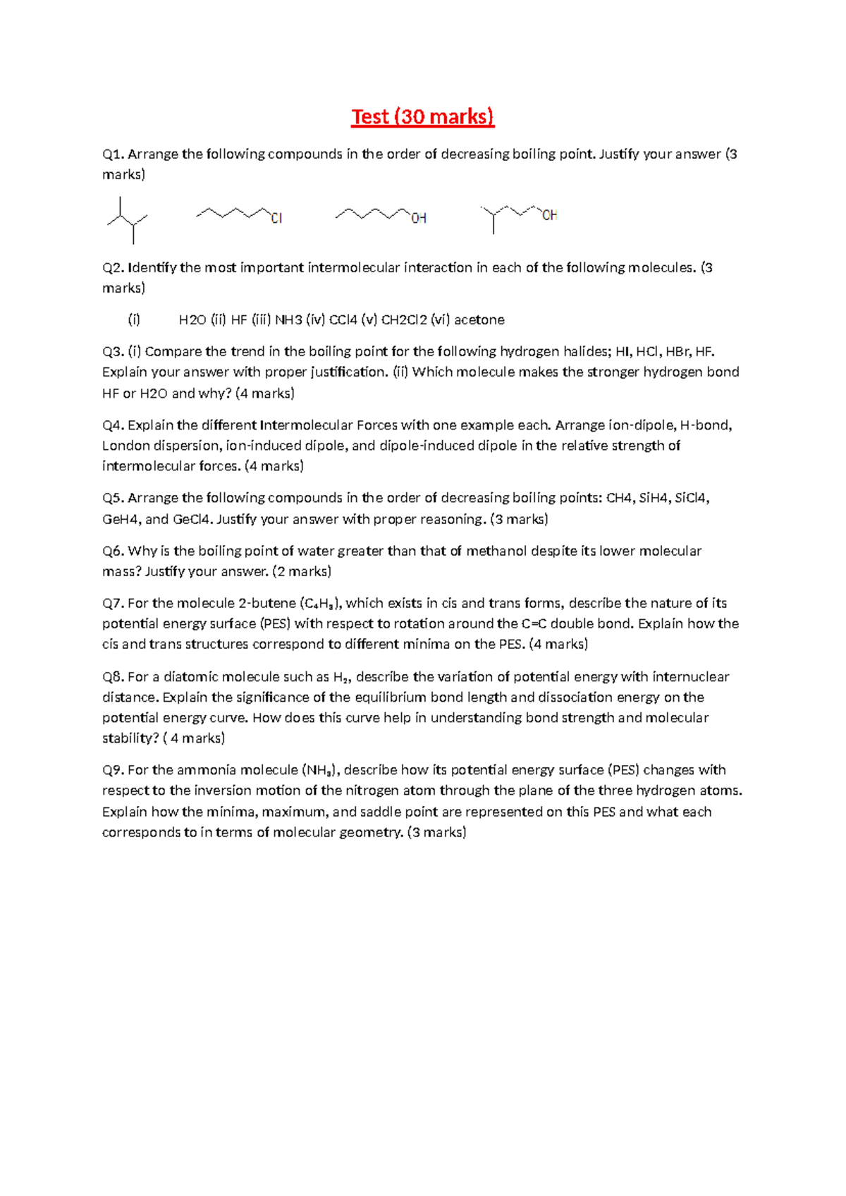 Test 4th Module - Intermolecular Forces & Boiling Points Analysis - Studocu