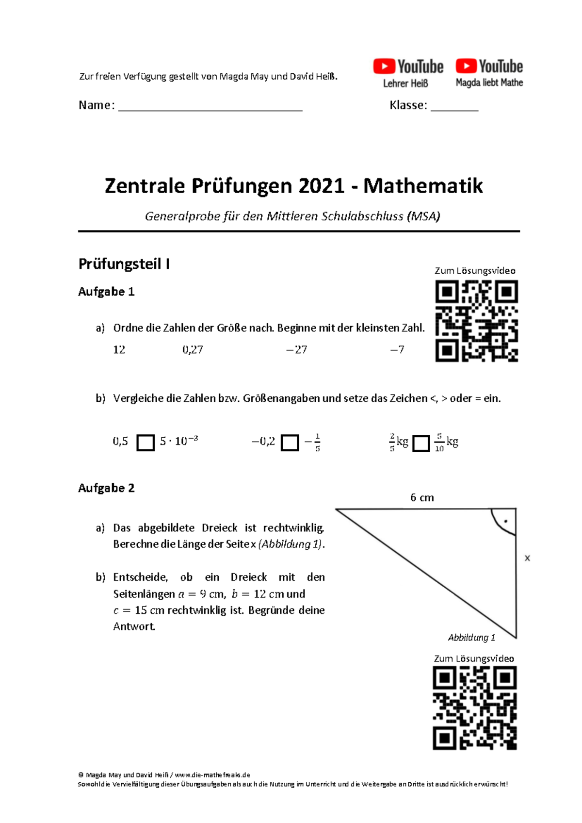 ZP 10 NRW MSA Mathematik Generalprobe 2021 - Übungsaufgaben - Studocu
