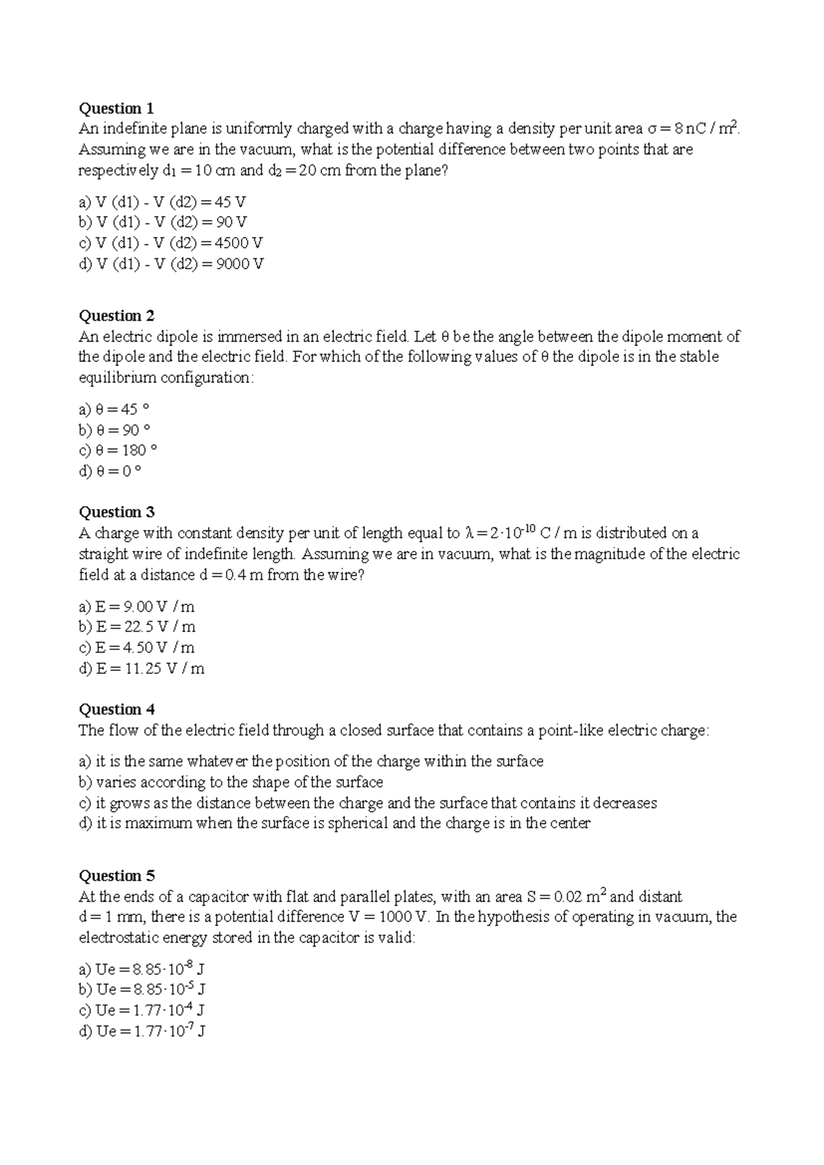 Test Physics II: Charge, Electric Fields, and Waves Exam Questions ...