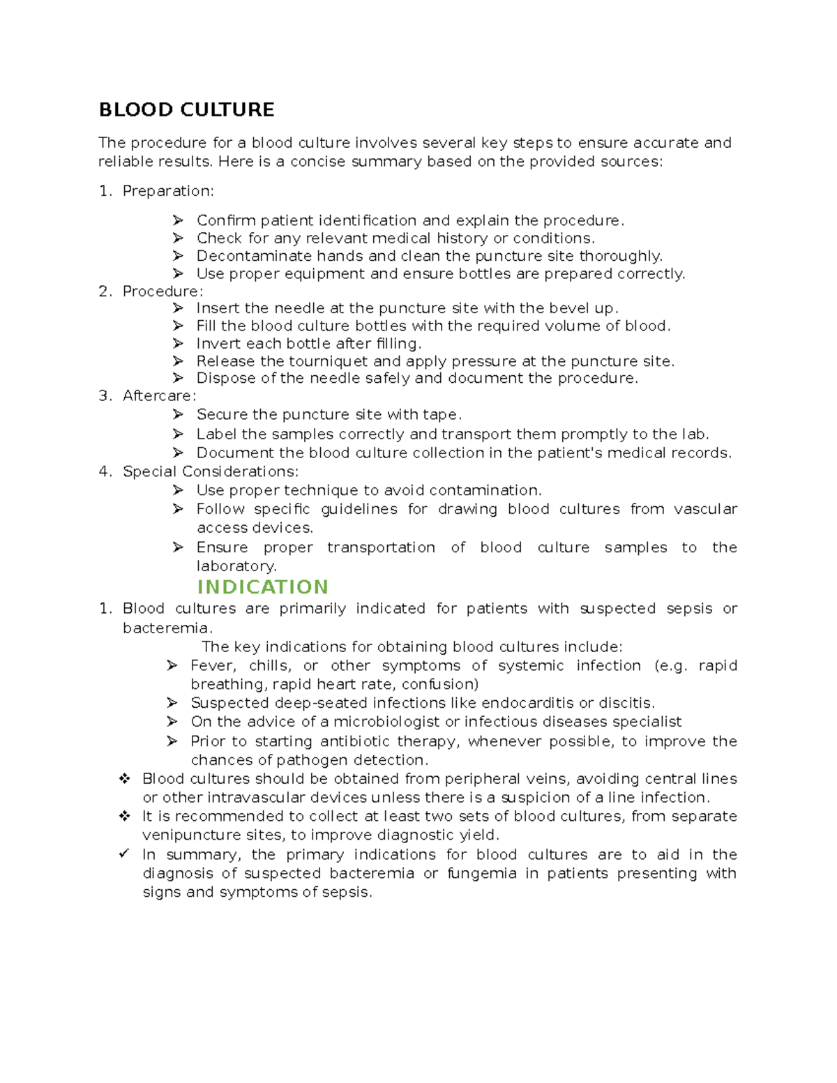 Blood Culture & CSF Collection Procedure Guide - N/A - Studocu