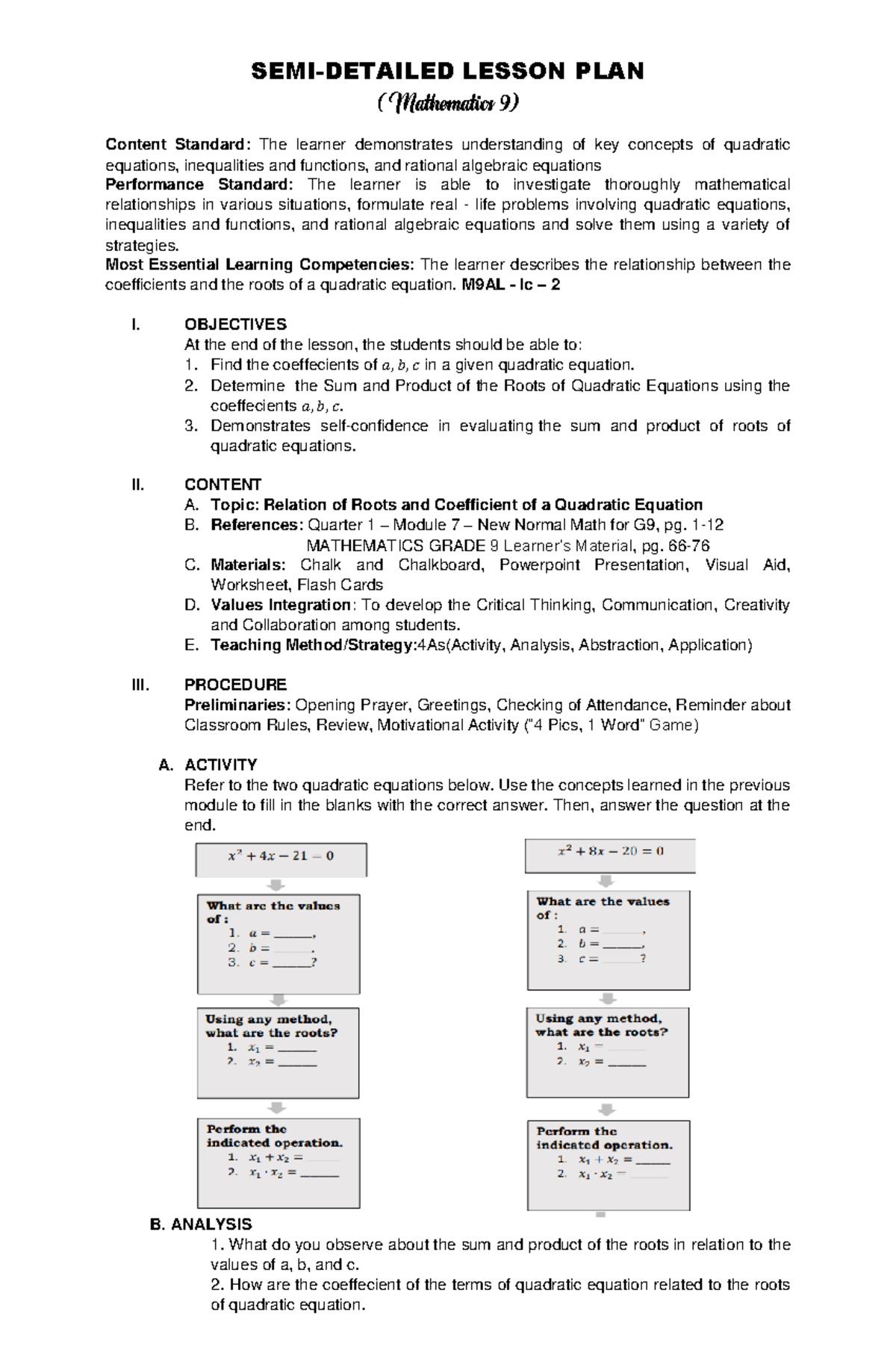 Exle Of Semi Detailed Lesson Plan In Math - Infoupdate.org