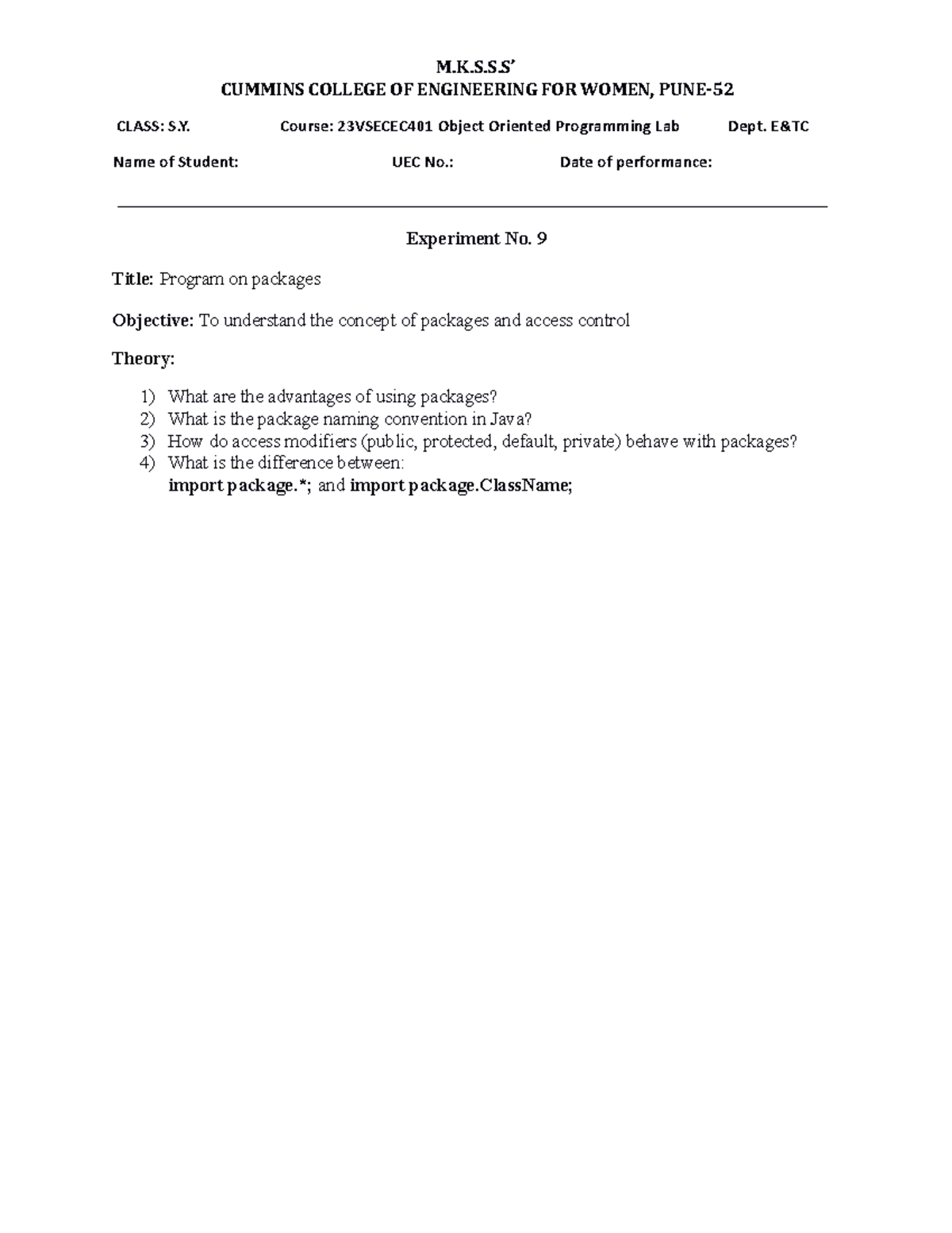 9. Packages - Java oops - M.K.S.S’ CUMMINS COLLEGE OF ENGINEERING FOR ...