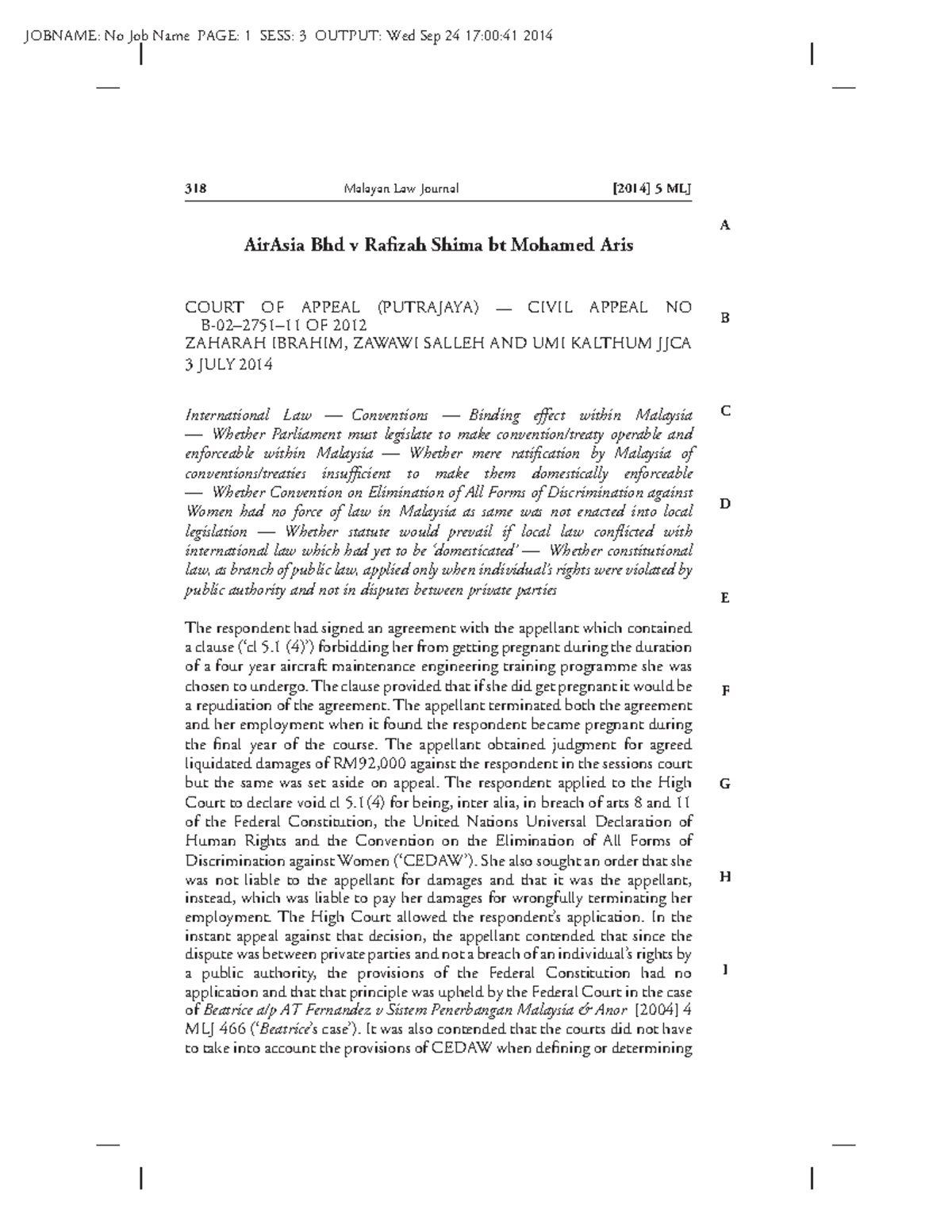 AirAsia Bhd v Rafizah Shima bt Mohamed Aris: Case Analysis (Civil ...