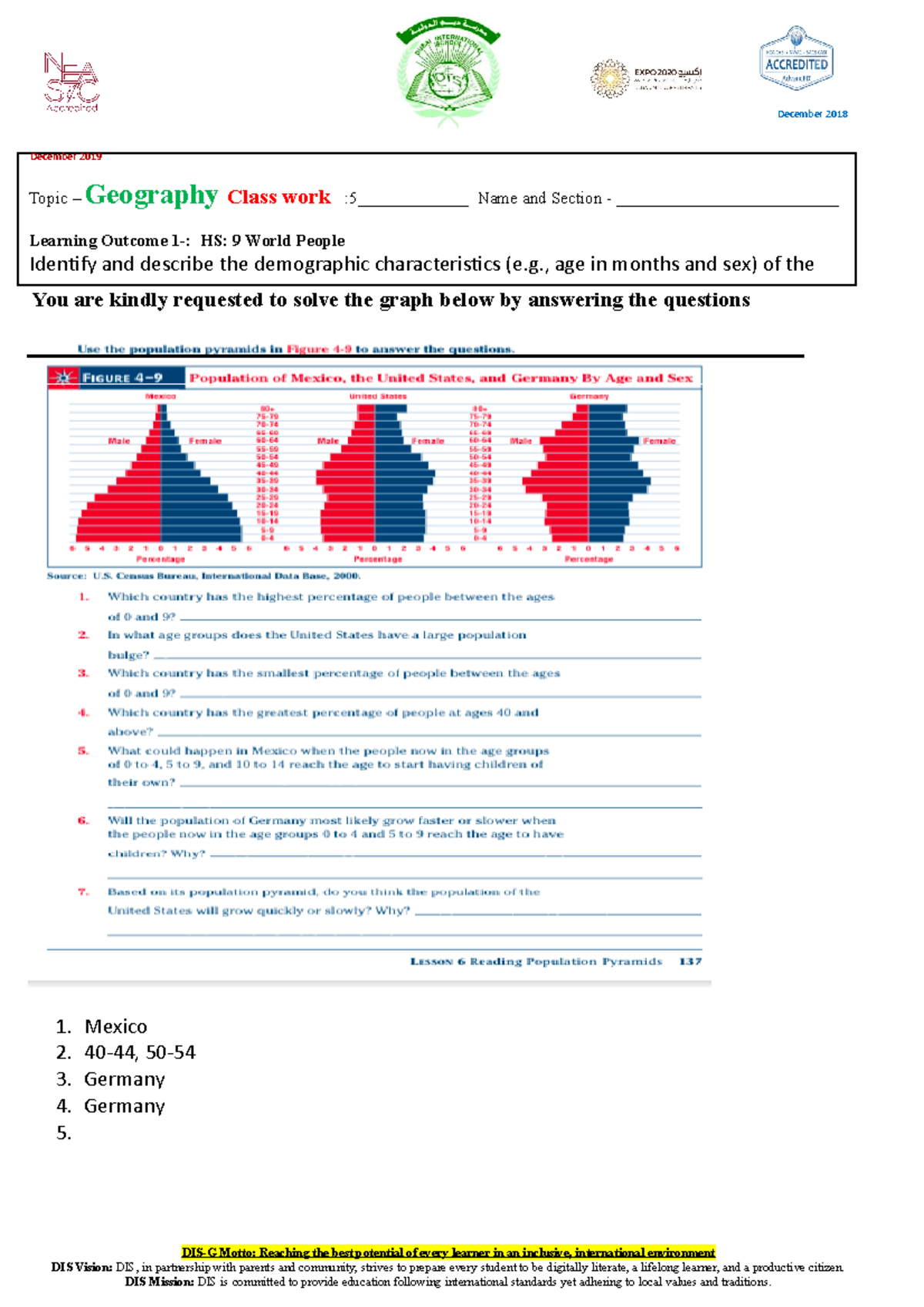 Geography Classwork 6 - 2022: Demographic Analysis Exercise - Studocu