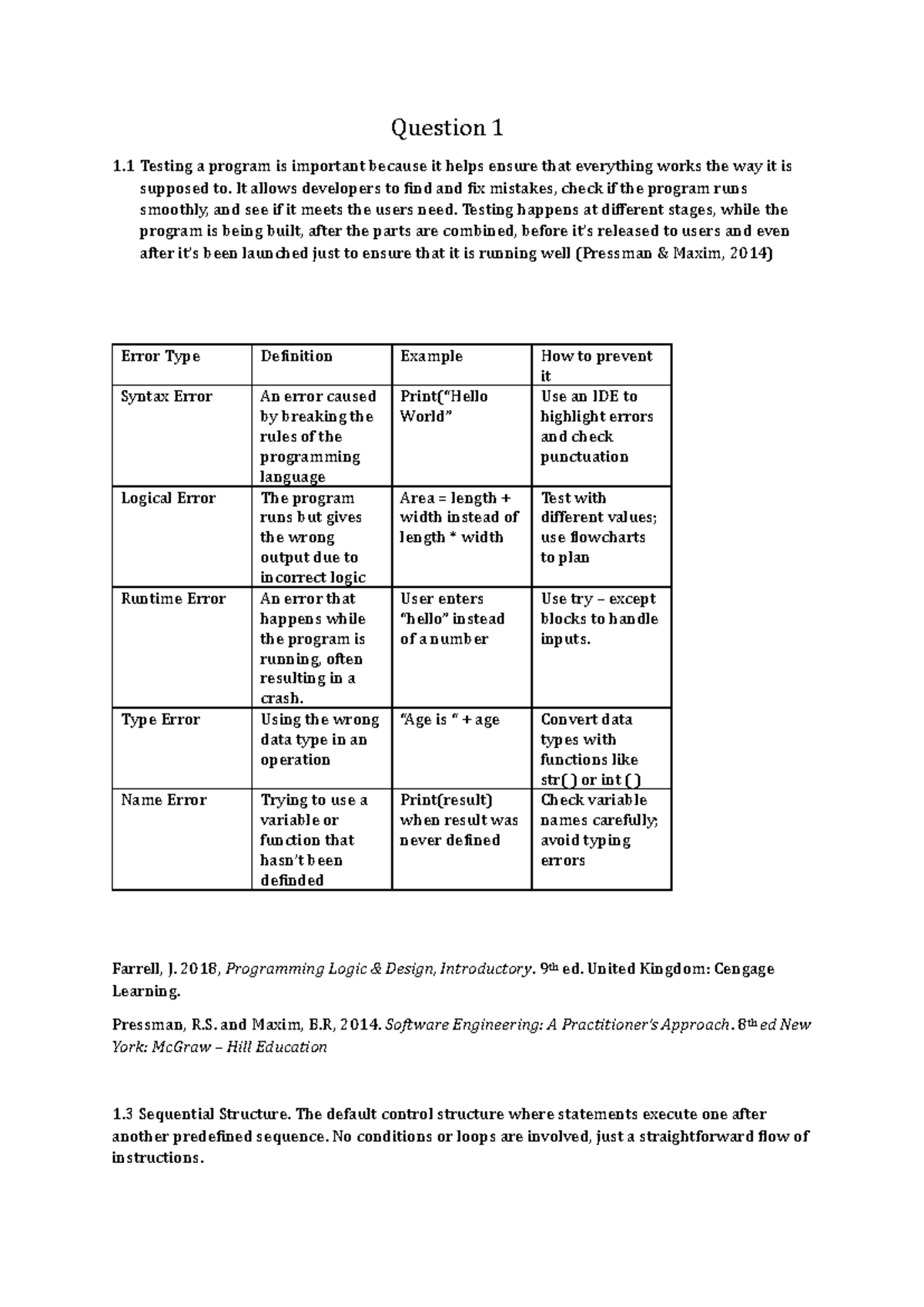 Software Development Assignment: Key Concepts and Error Types - Studocu