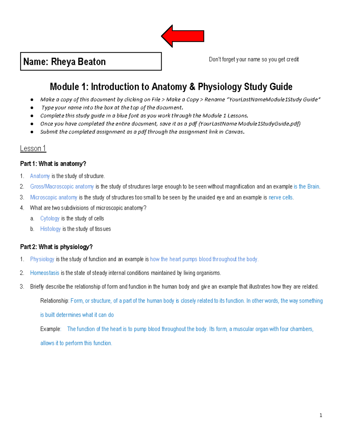 Module 1: Anatomy & Physiology Study Guide with Key Concepts - Studocu