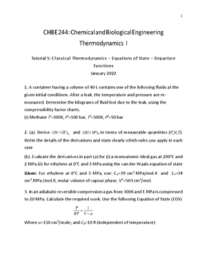 CHBE244 Assignment 02 - 1 CHBE 244: Chemical and Biological Engineering Thermodynamics I ...