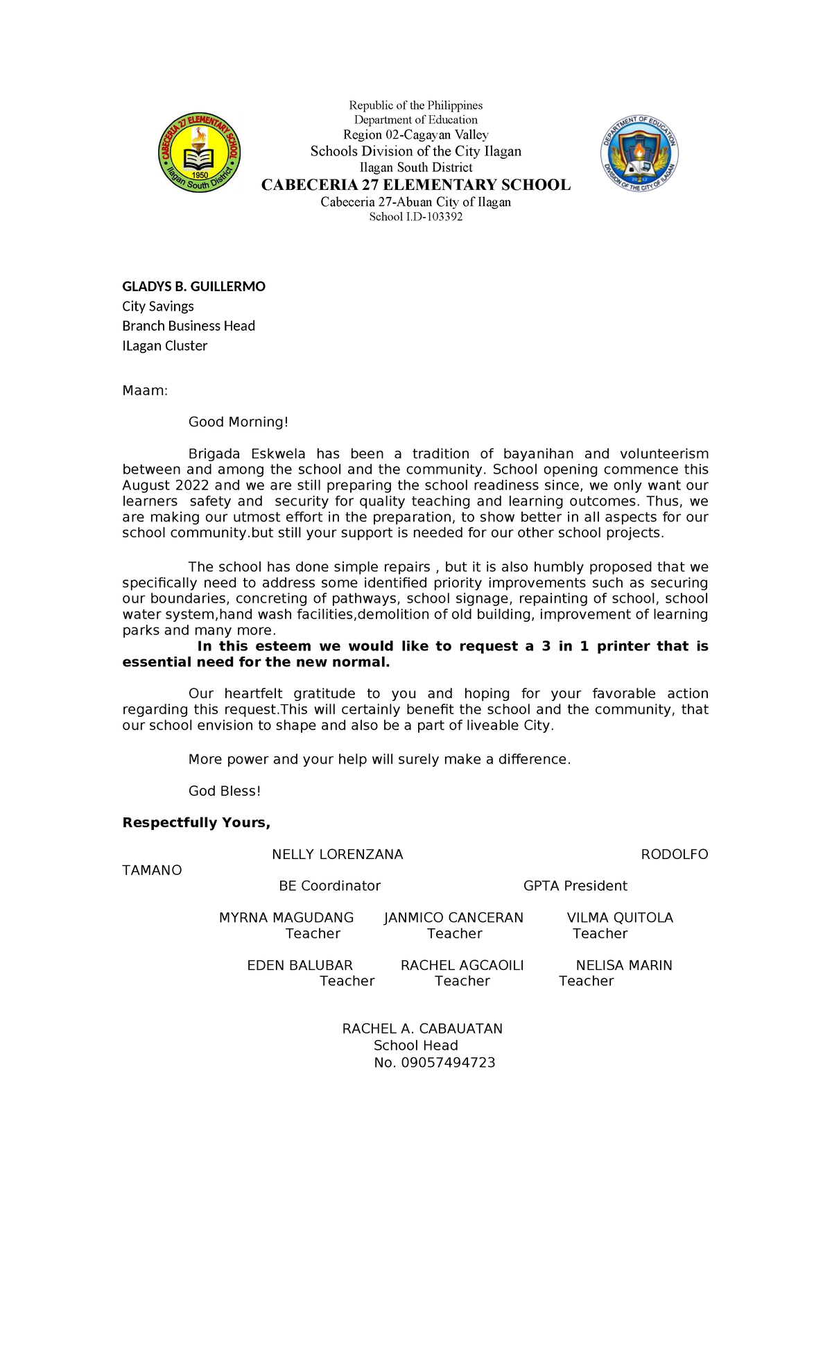 Brigada Eskwela-letter - Republic of the Philippines Department of ...