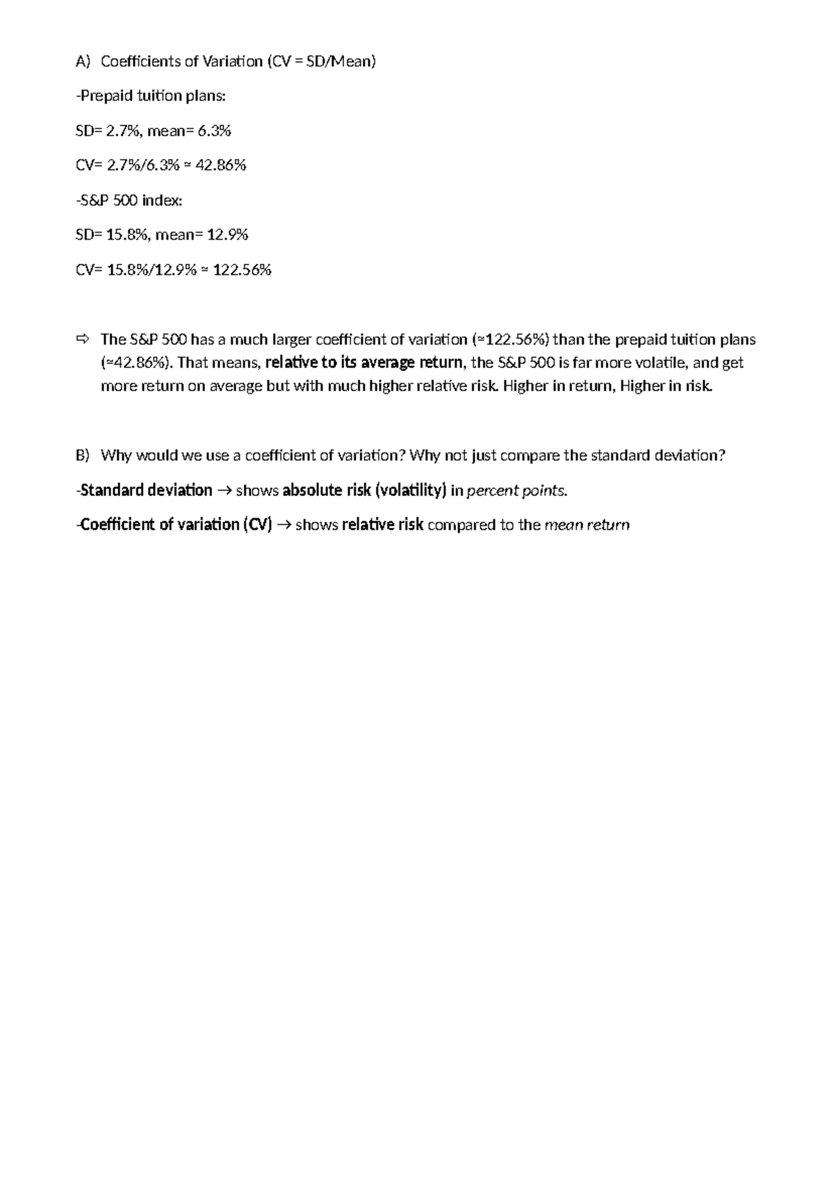 Coefficients of Variation Home Work - A) Coefficients of Variation (CV ...