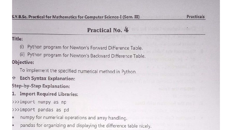 S.Y.B.Sc. Practical for Mathematics for Computer: Python Programs for ...