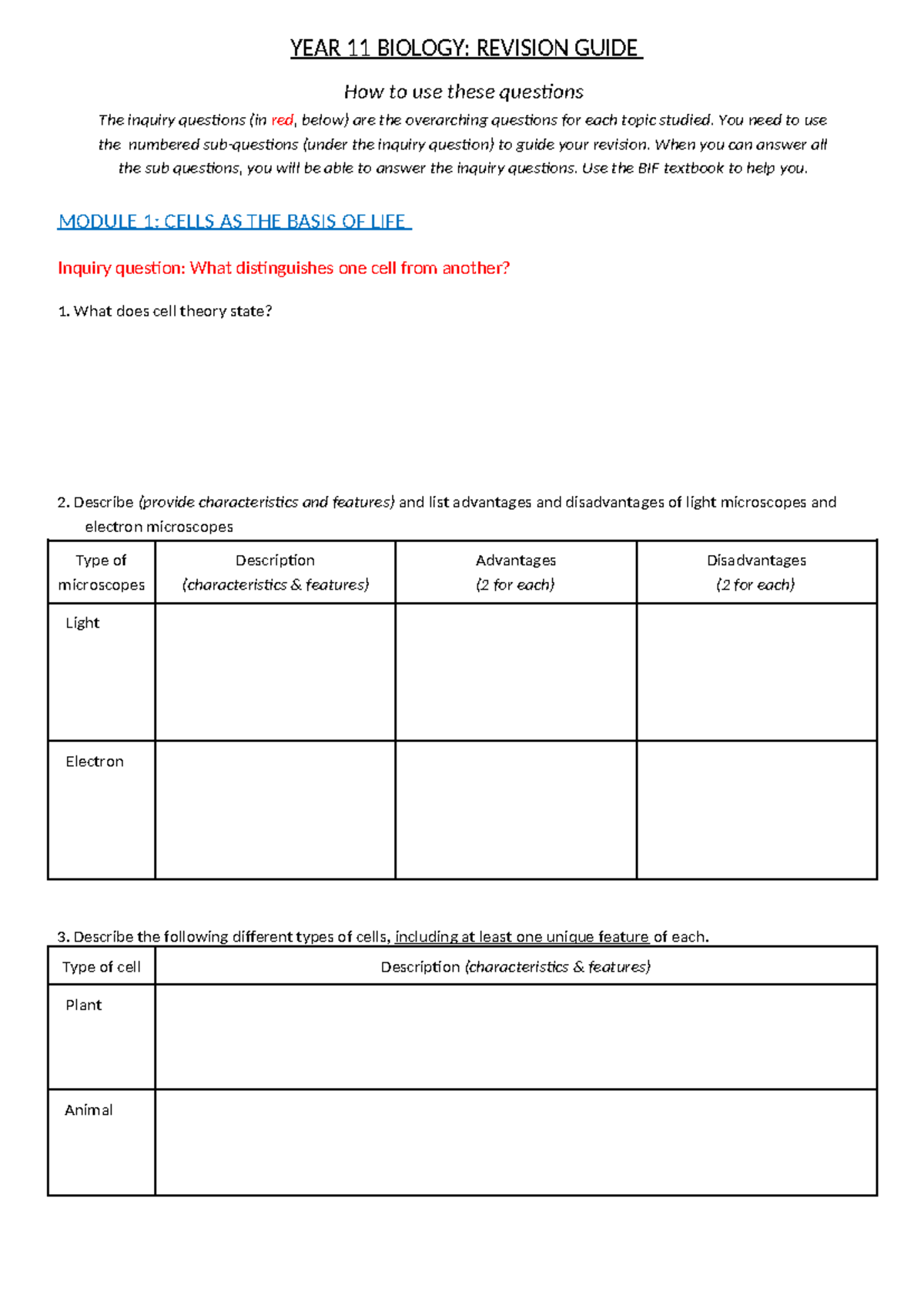 Module 1: Cells as the Basis of Life - Year 11 Biology Revision Guide ...