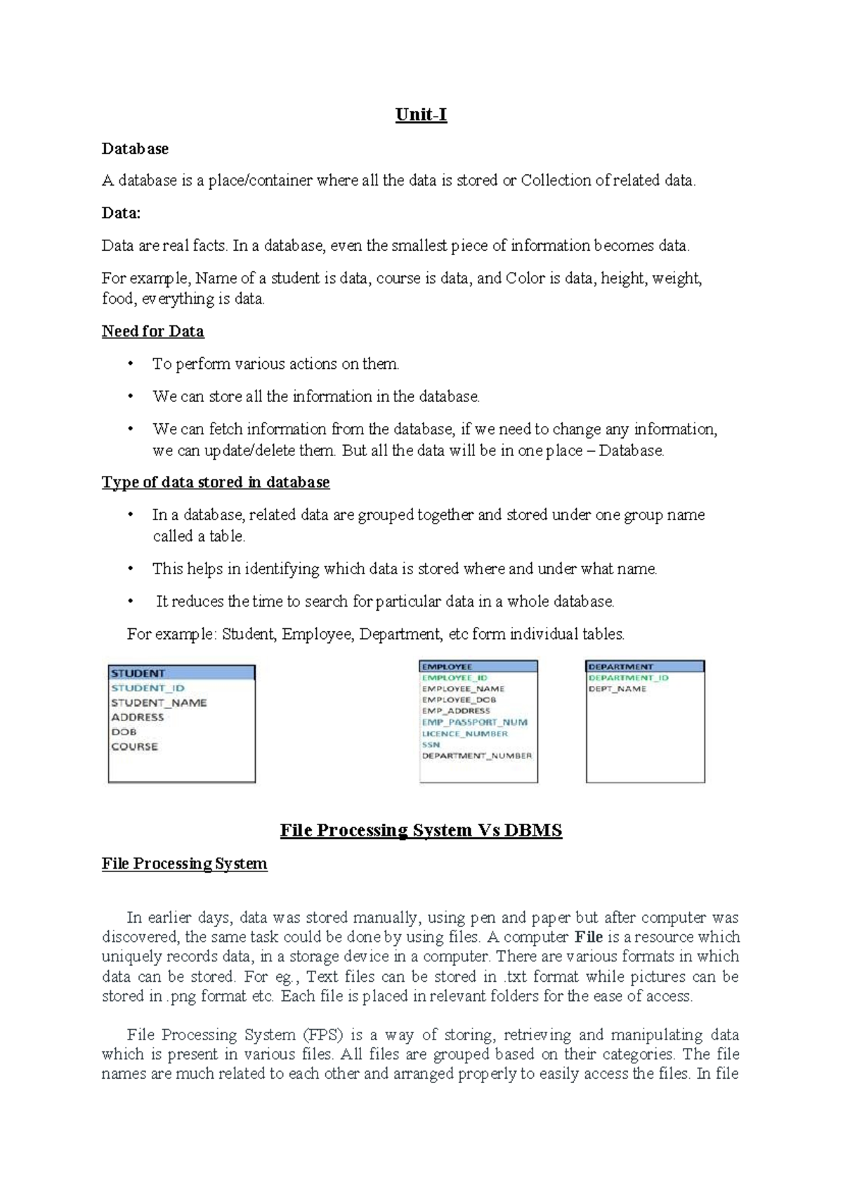 DBMS (Unit-1) - Comprehensive Notes on Database Systems - Studocu