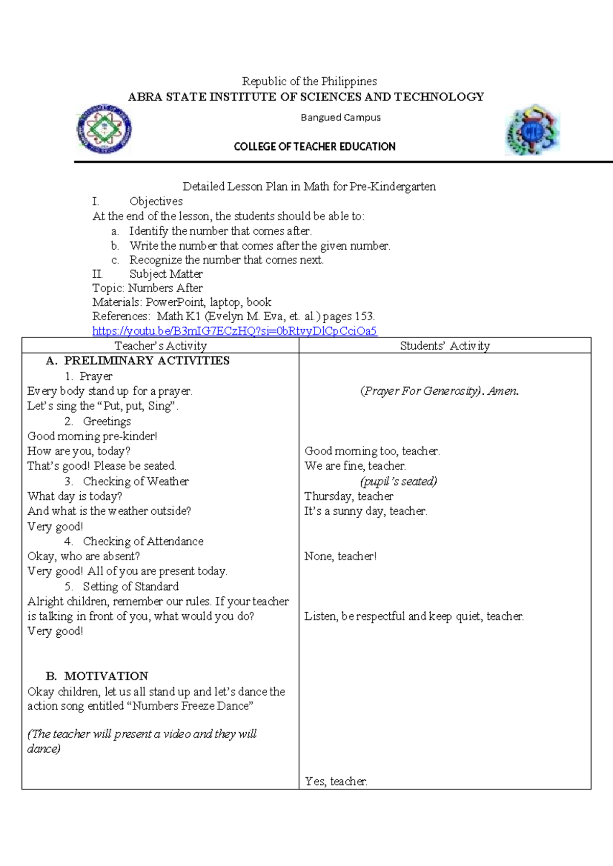 Mathdlp - nothing - Republic of the Philippines ABRA STATE INSTITUTE OF ...