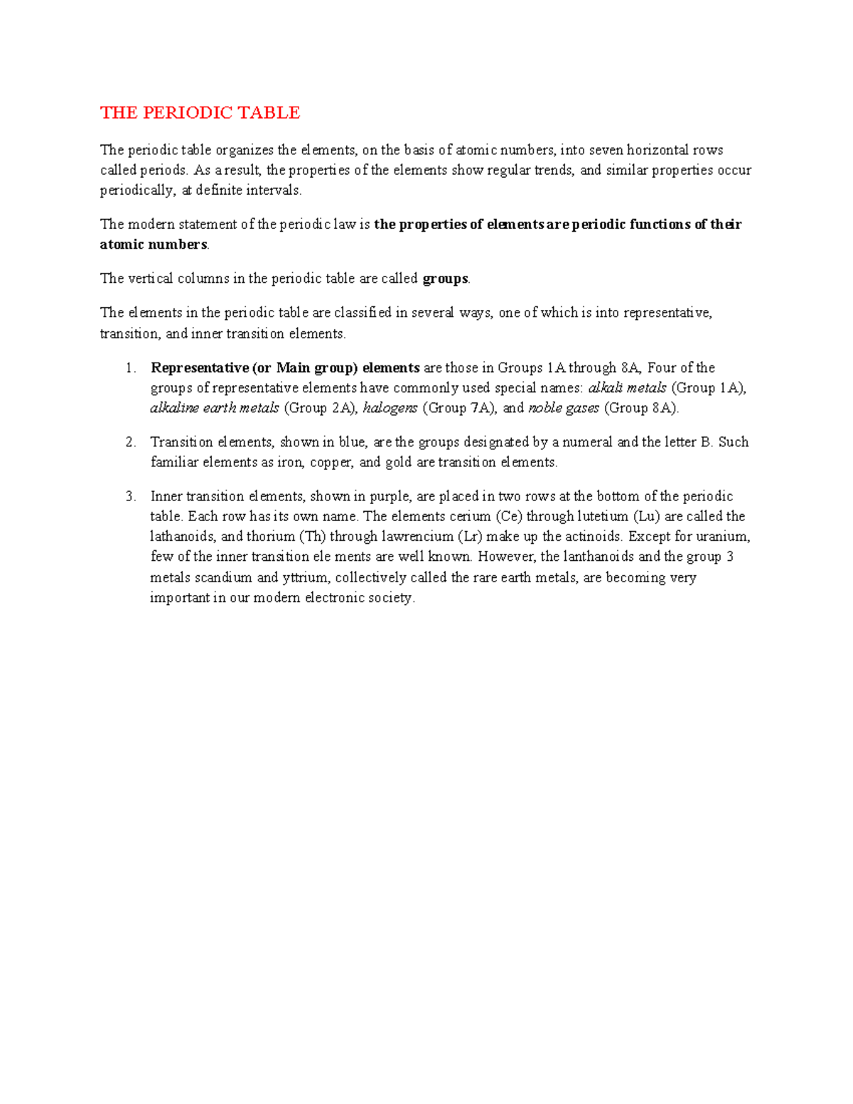 DAH 053 Batch 3 - Lecture Notes on The Periodic Table - Studocu