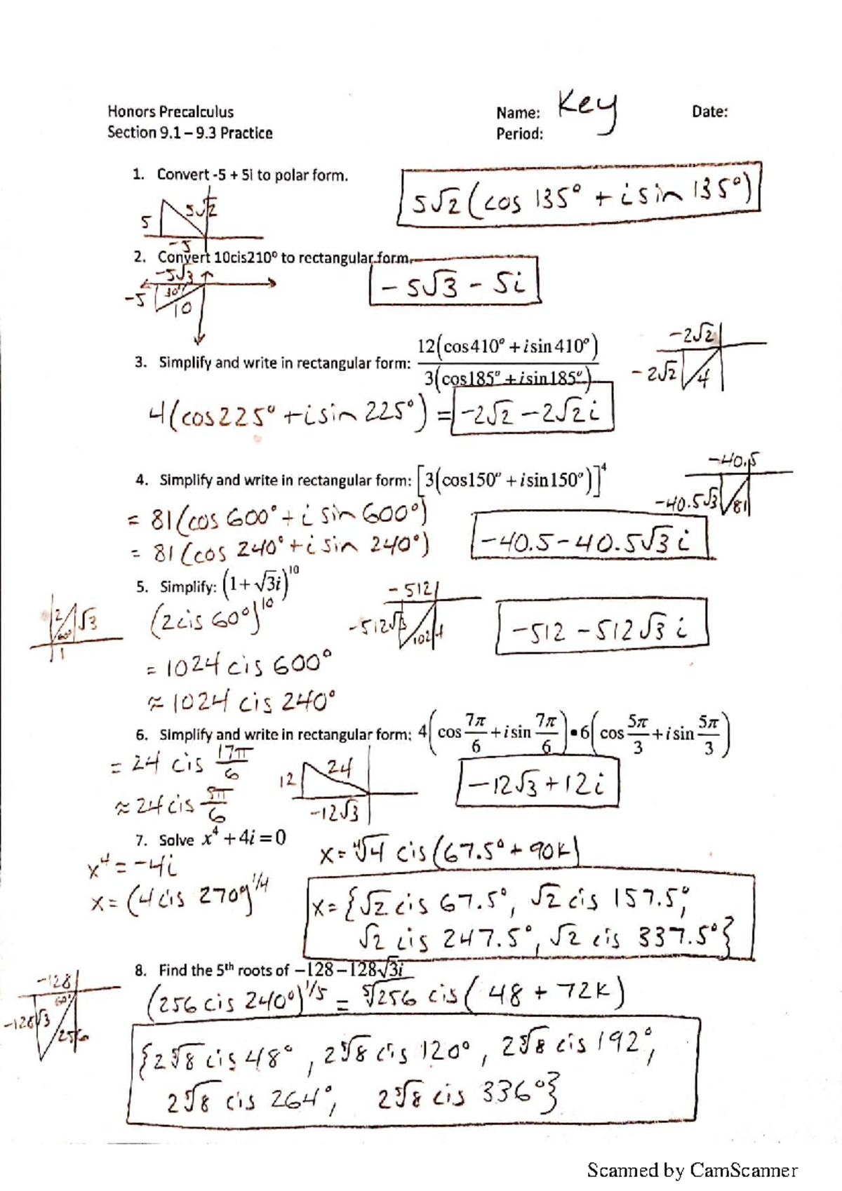 Chapter 9 Test Part 1 Review - Answer Key for Honors Precalculus - Studocu