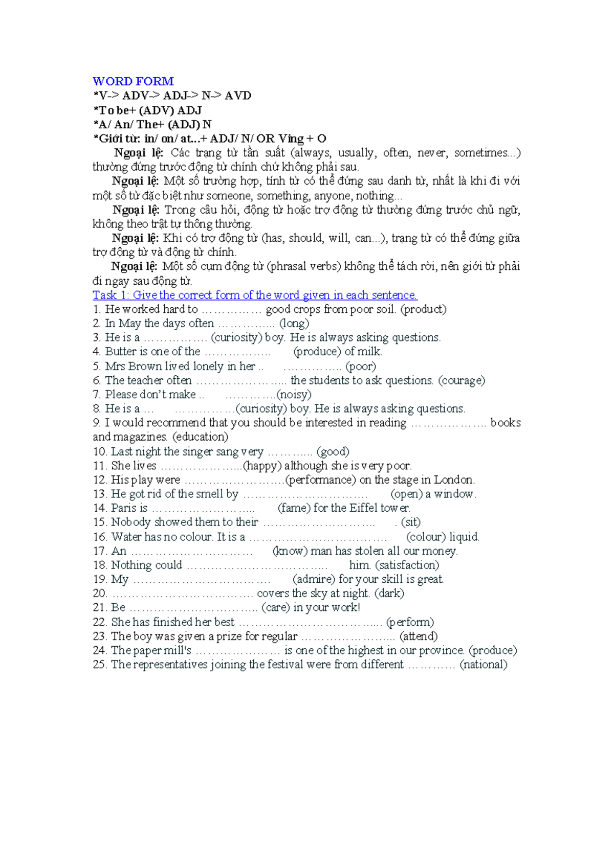 WORD FORM Exercises - anh - Studocu