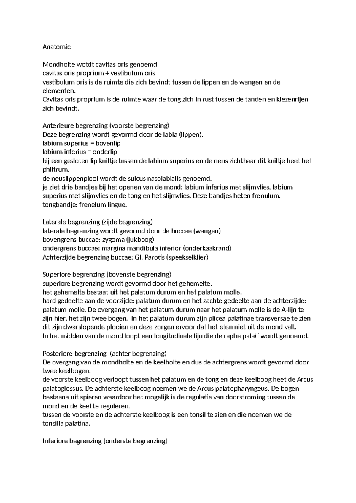 Anatomie van de Mondholte en het Spijsverteringsstelsel - Studeersnel