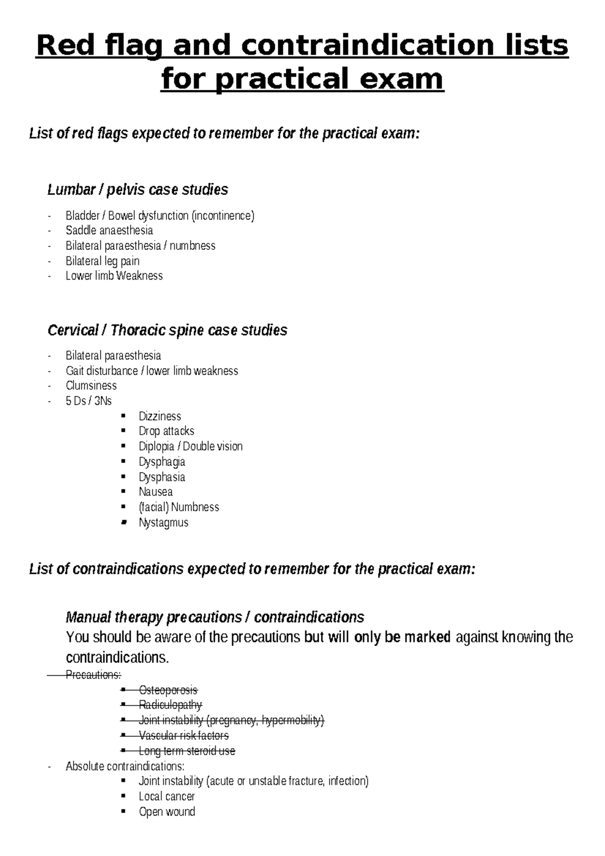 Red Flags & Contraindications for Practical Exam Guidance - Studocu
