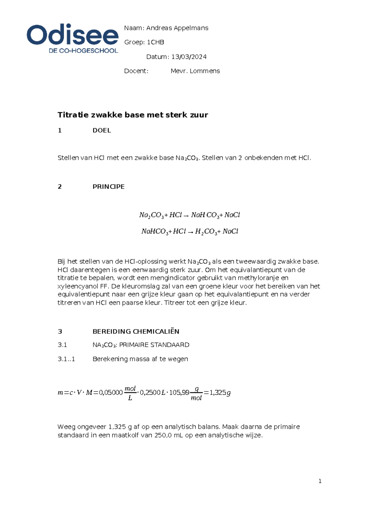 Verslag Titratie HCl met Na2CO3 - Laboratorium 1CHB - Studocu