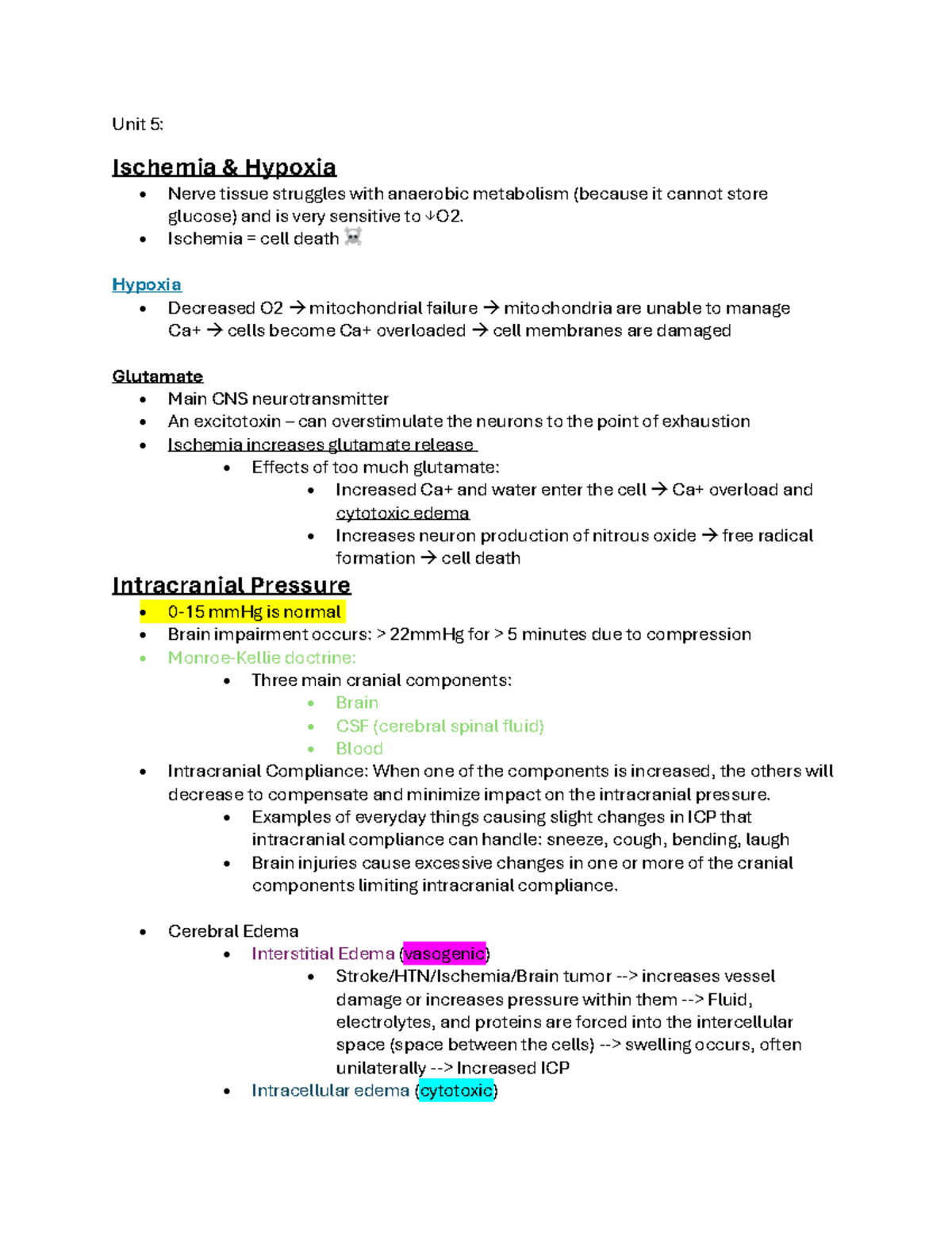 Unit 5: Ischemia and Hypoxia - Exam 3 Content Enrichment Notes - Studocu