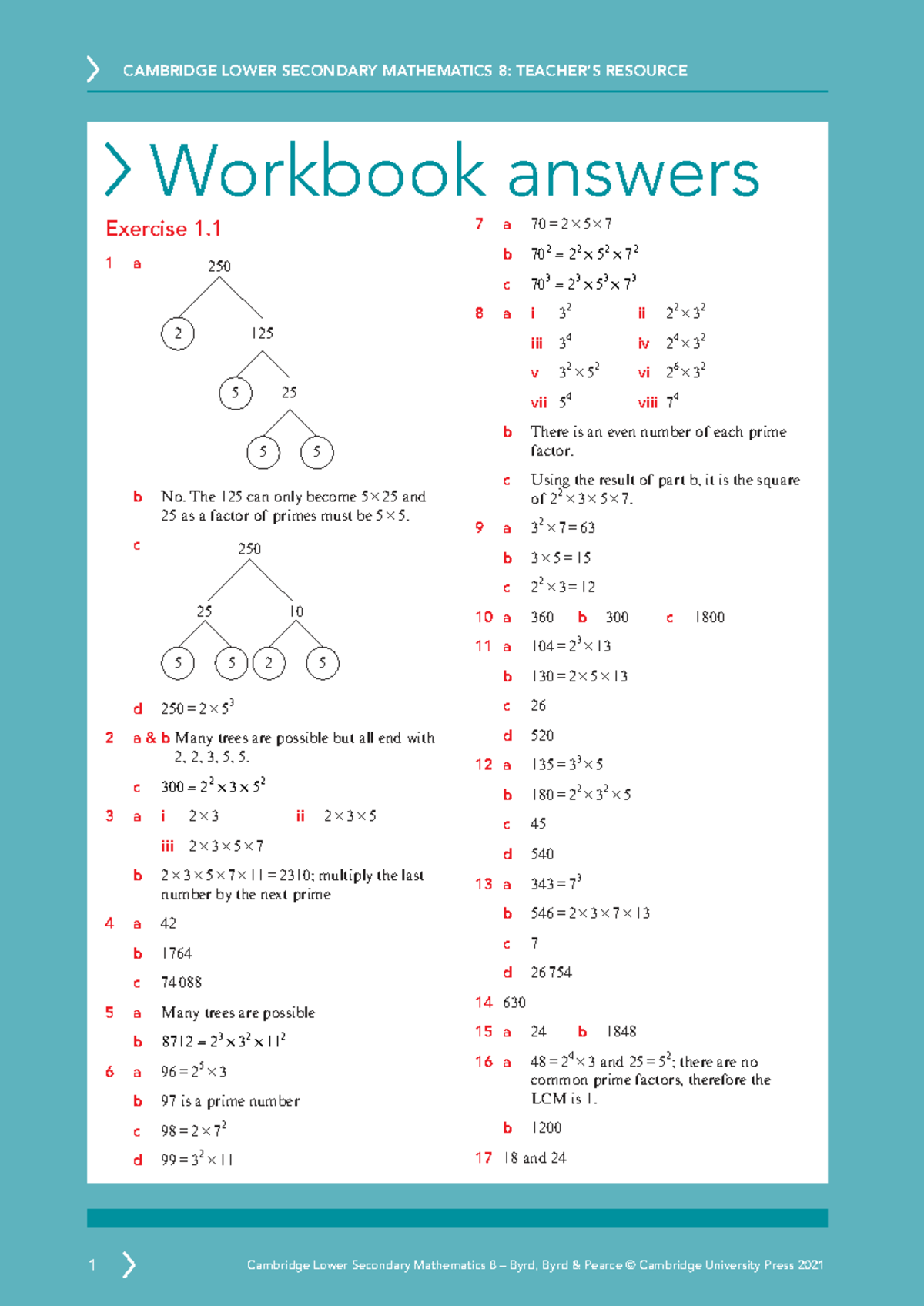 CAMBRIDGE LOWER SECONDARY MATHEMATICS 8: WORKBOOK ANSWERS - Studocu