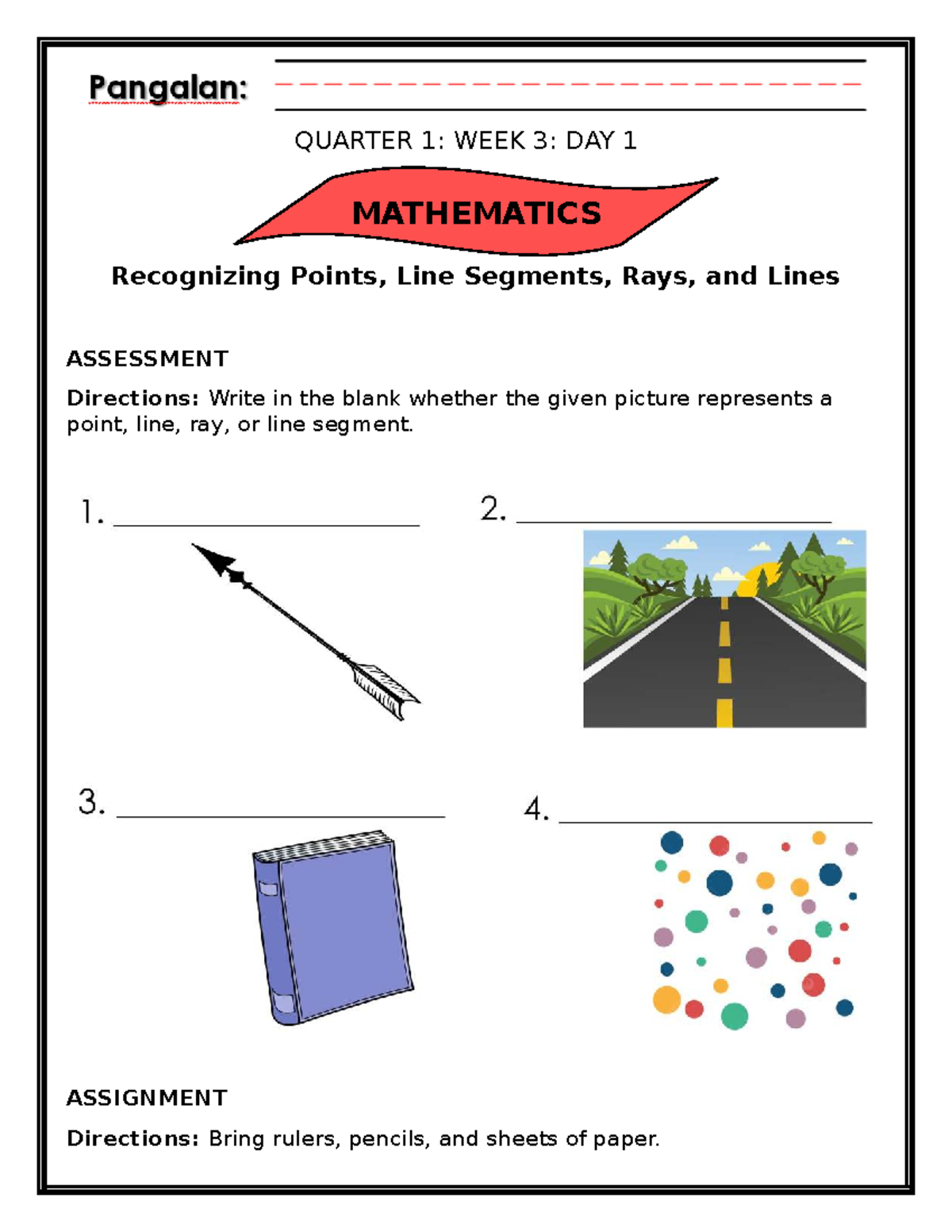 MATH3 Q1 WEEK 3: Points, Lines, and Segments Worksheet - Studocu