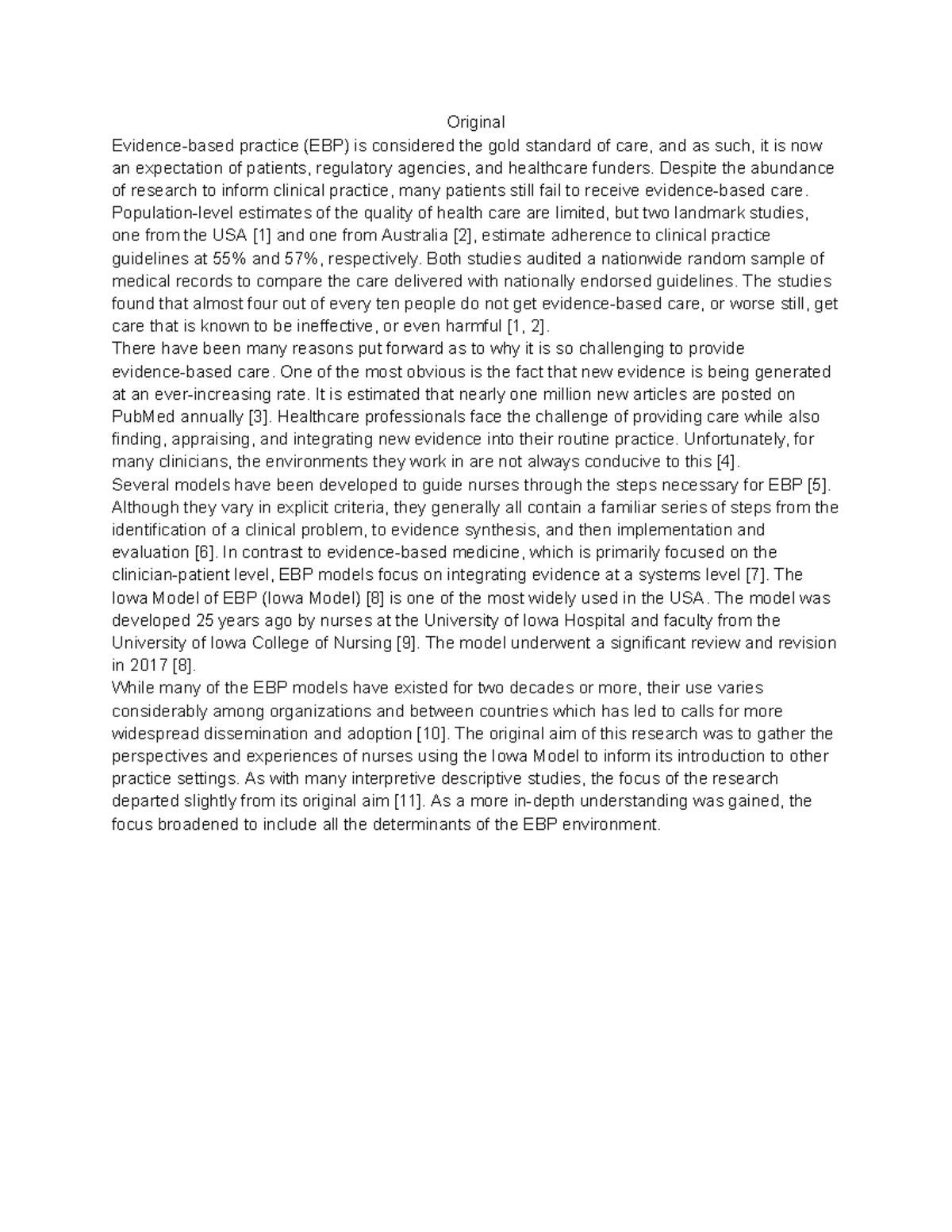 EBP 1 - Exploring the Iowa Model in Clinical Practice - Studocu