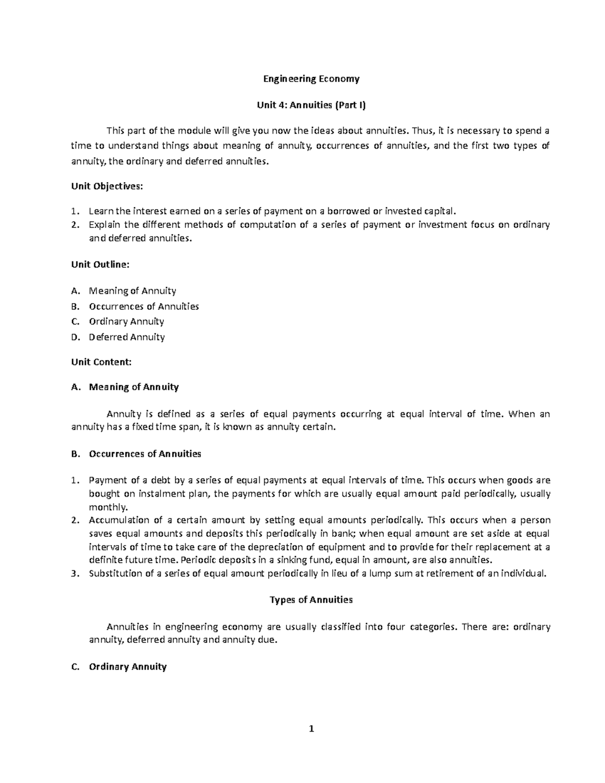 E.Eco.-Unit-4-Annuities-Concepts-and-Applications-Part-I - Studocu