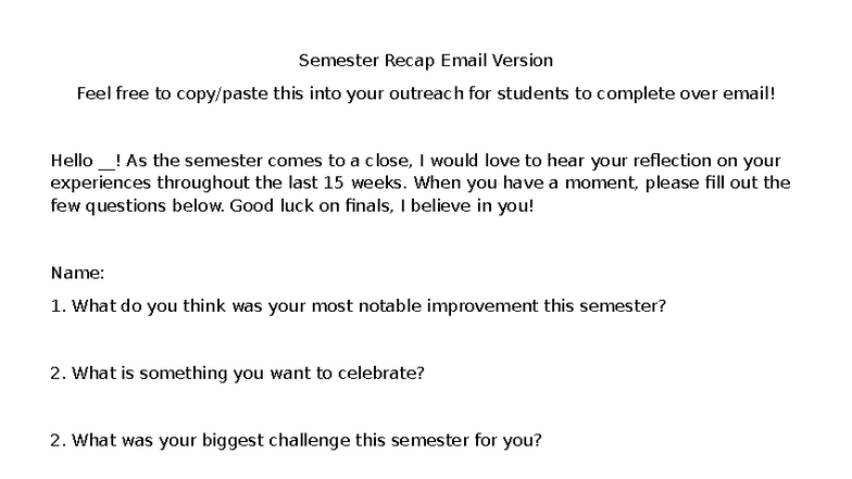 Semester Recap Form - CHEM - Studocu