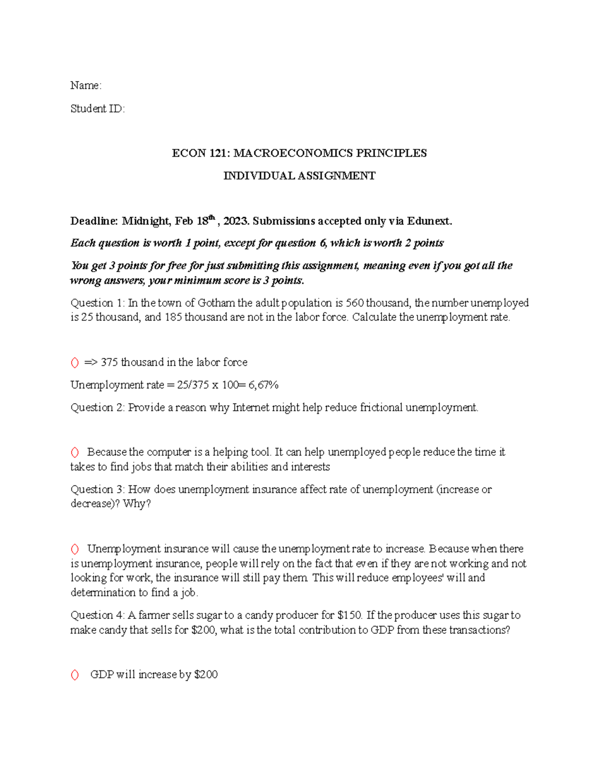 Individual assignment 1 - Name: Student ID: ECON 121: MACROECONOMICS ...