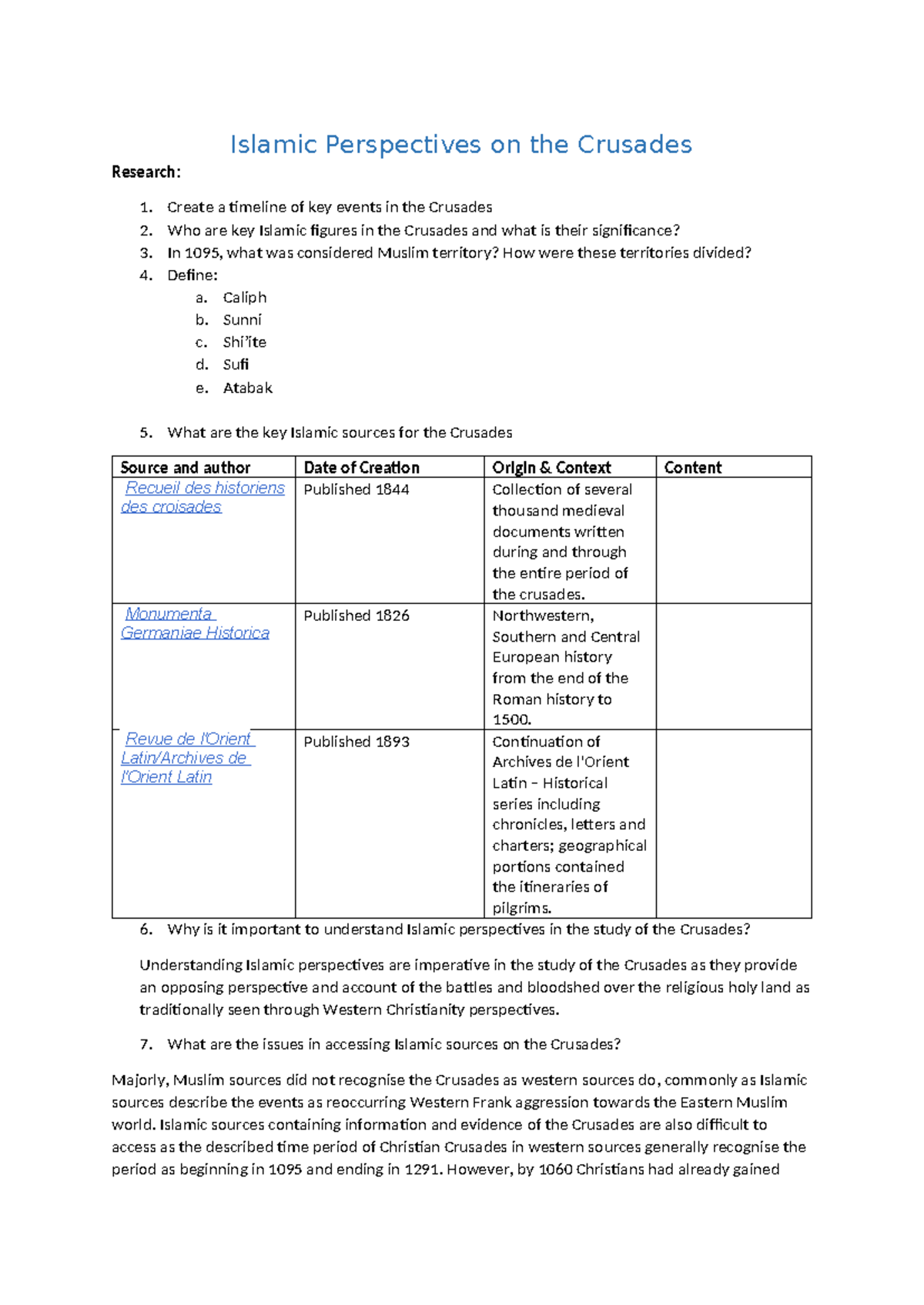 Islamic Perspectives on the Crusades - Islamic Perspectives on the ...