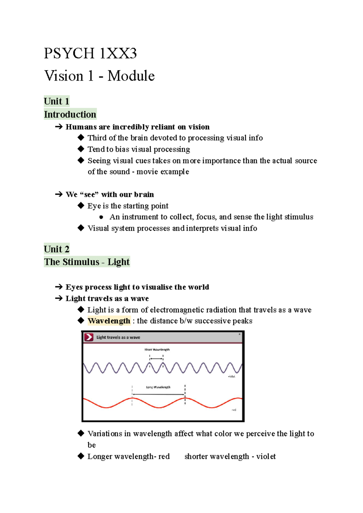 PSYCH 1XX3 Vision 1-2: Understanding Visual Processing and Evolution ...