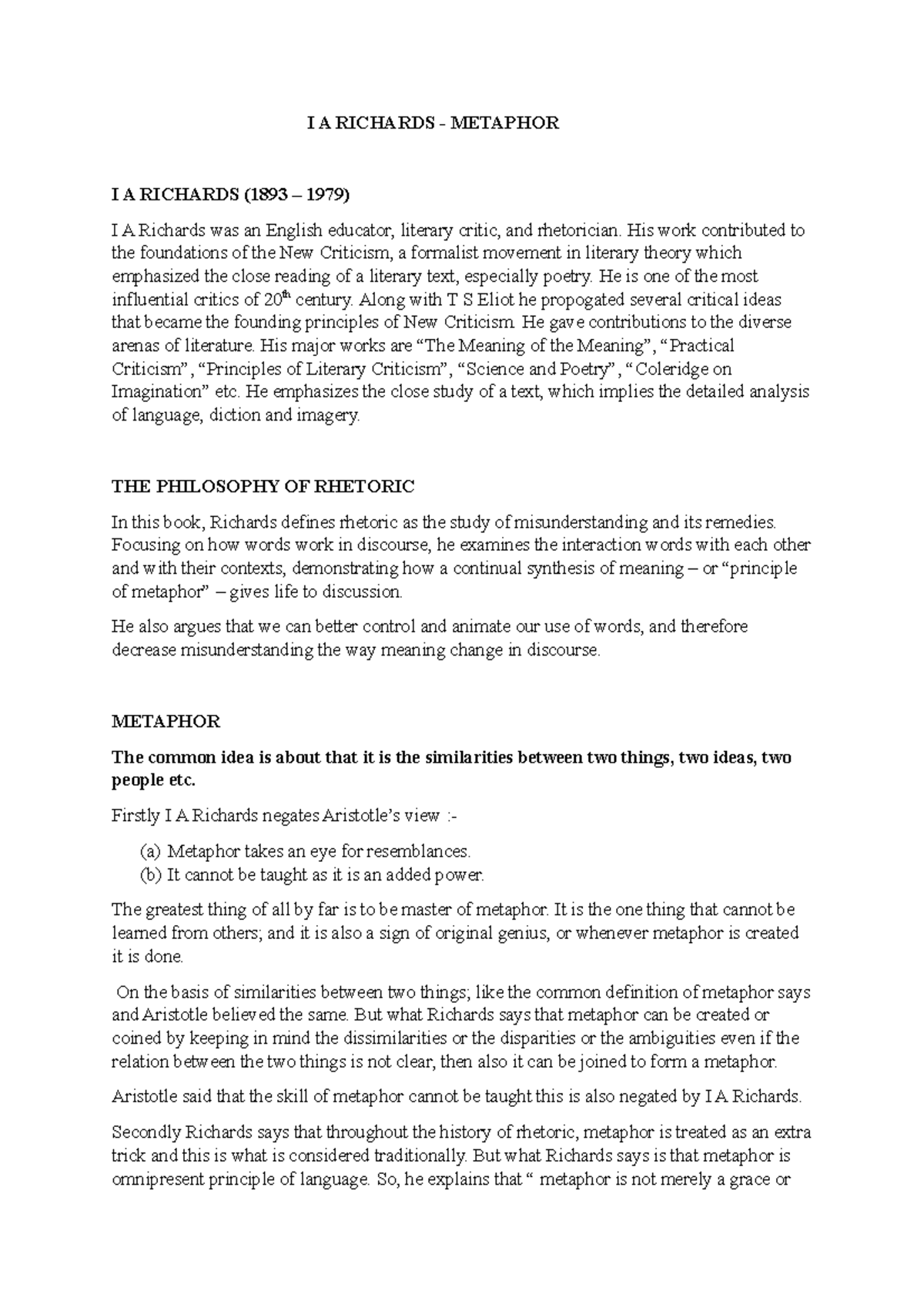 I A Richards - METAPHOR - I A RICHARDS - METAPHOR I A RICHARDS (1893 ...