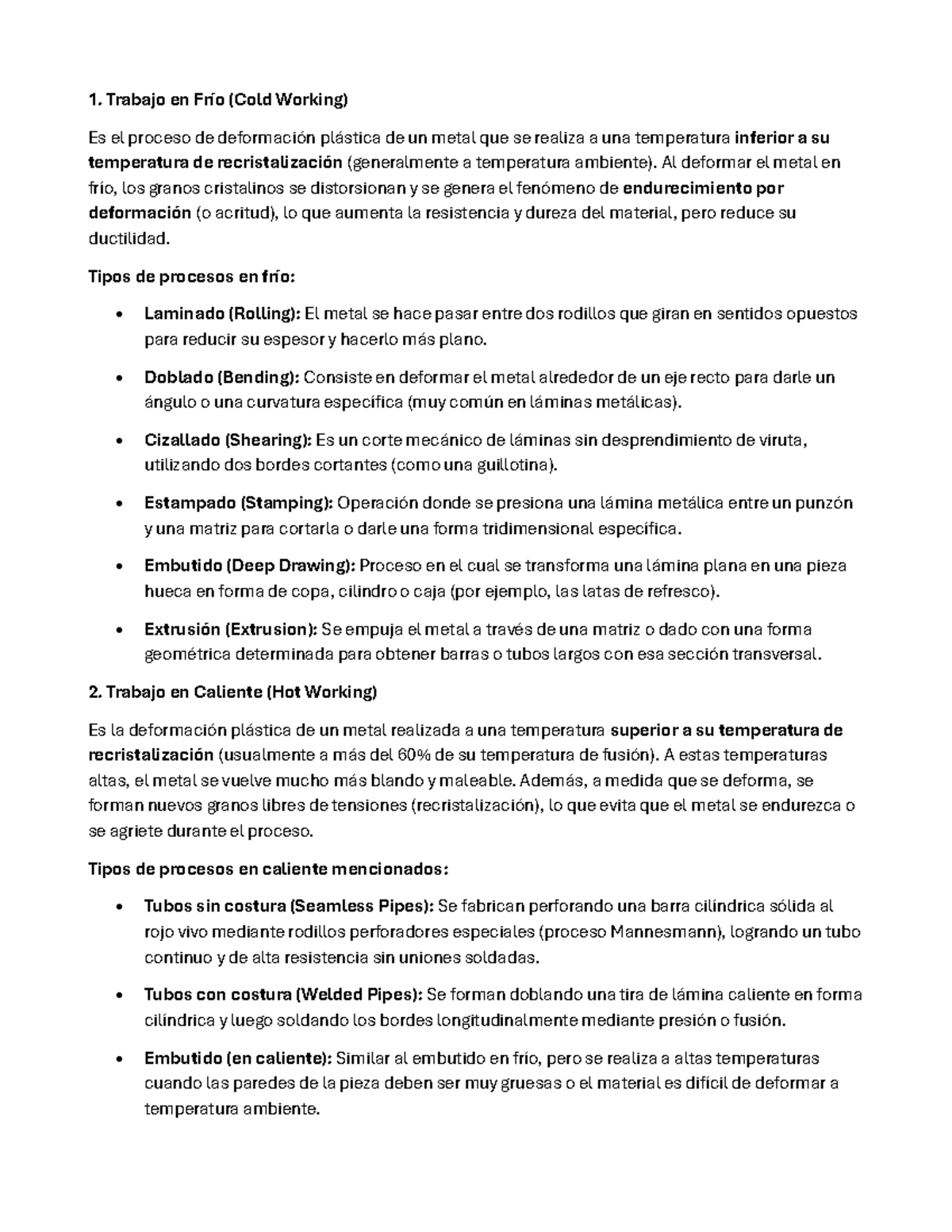 Trabajo en Frío y Caliente: Procesos y Prensas - Studocu