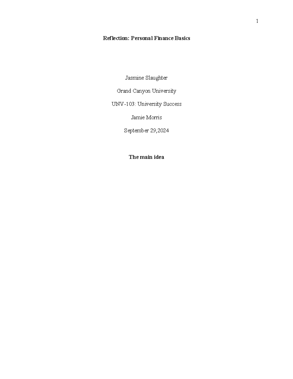 Personal Finance Basics - Reflection: Personal Finance Basics Jasmine ...