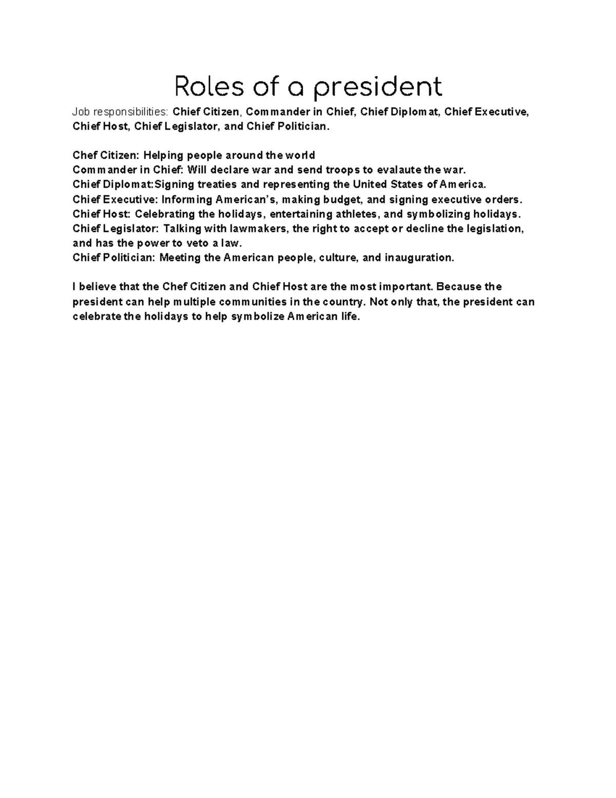 Roles of a president - Chef Citizen: Helping people around the world ...