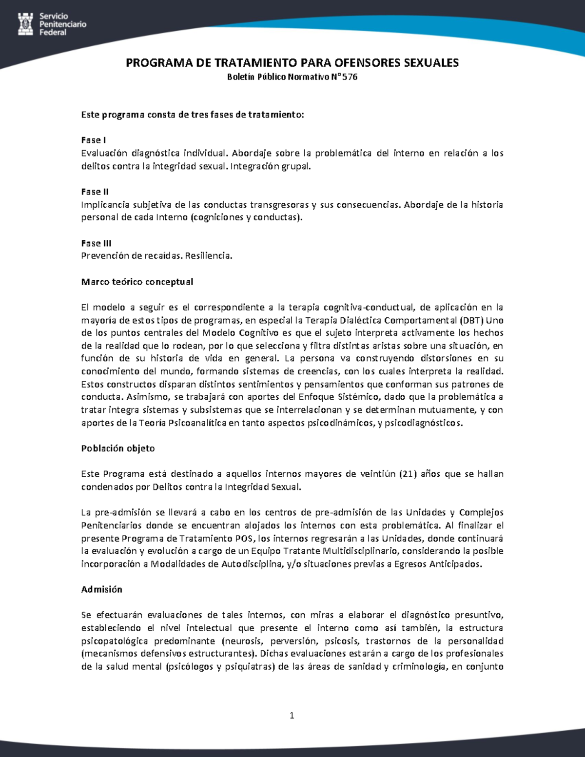 Programa de Tratamiento para Ofensores Sexuales: Enfoque Terapéutico y ...