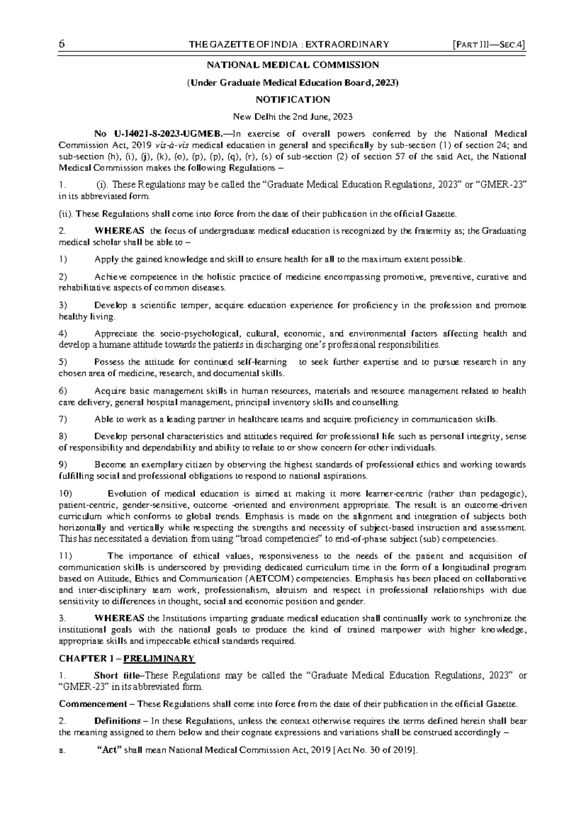 GMER 2023: Medical Education Regulations Notification - Studocu
