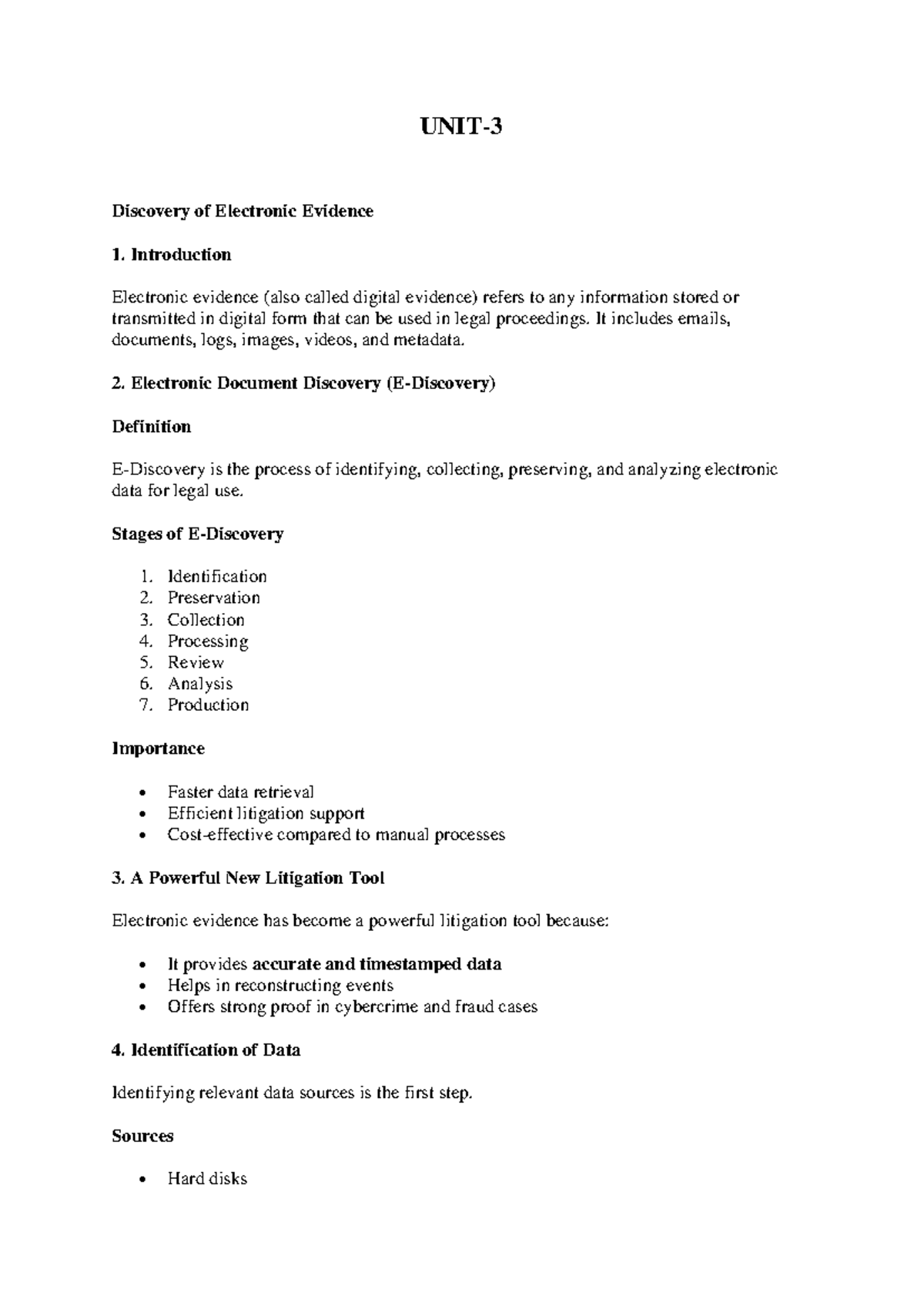 UNIT-3 Ethical Hacking: Discovery and Analysis of Electronic Evidence ...