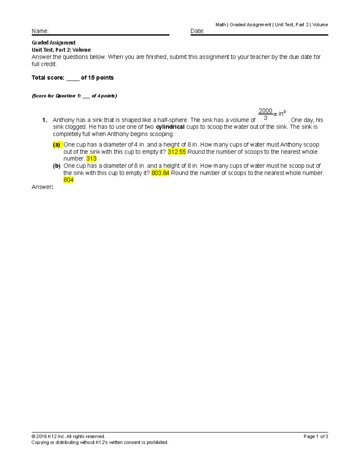 3.12 Unit Test Part 2 - Volume Calculation for Math Assessment - Studocu