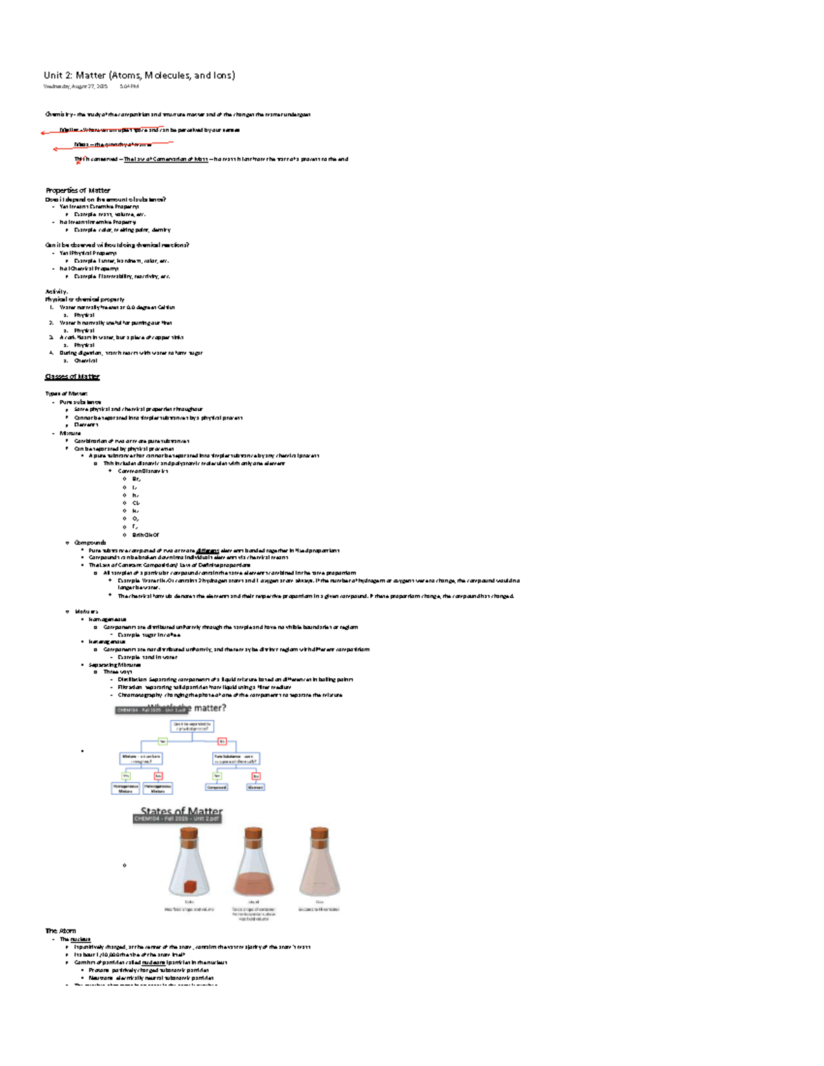 Unit 2: Matter (Atoms, Molecules, and Ions) Study Notes - Studocu