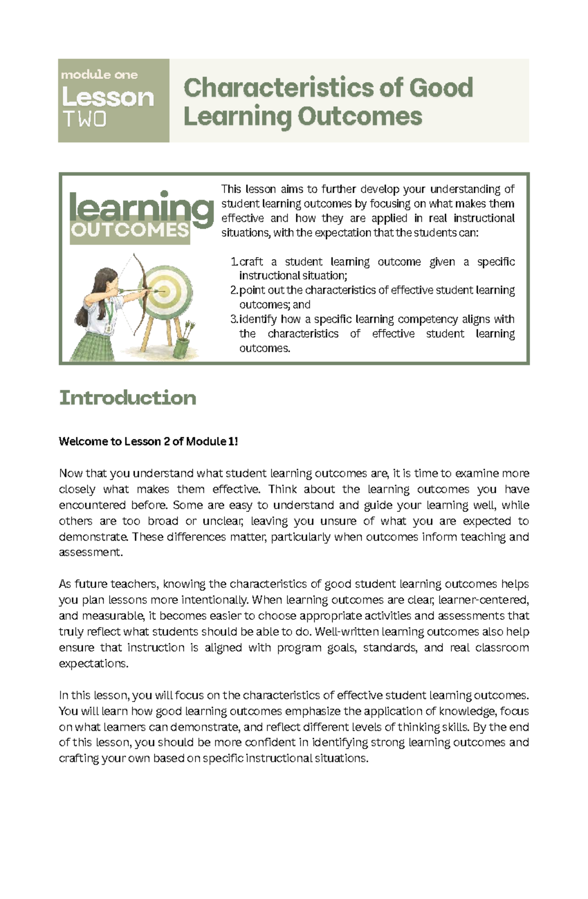 Module 1 - L2: Characteristics of Effective Learning Outcomes - Studocu