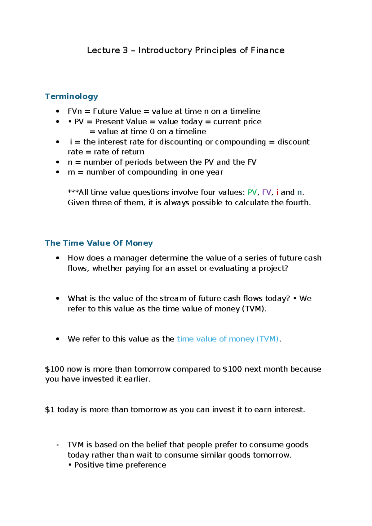 Lecture 3: Introductory Principles of Finance - Time Value of Money ...