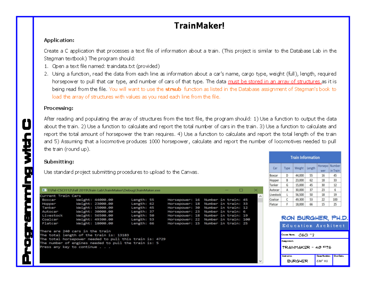 Train Maker-new-1 - Programming with C TrainMaker! Course Name: CSCI ...