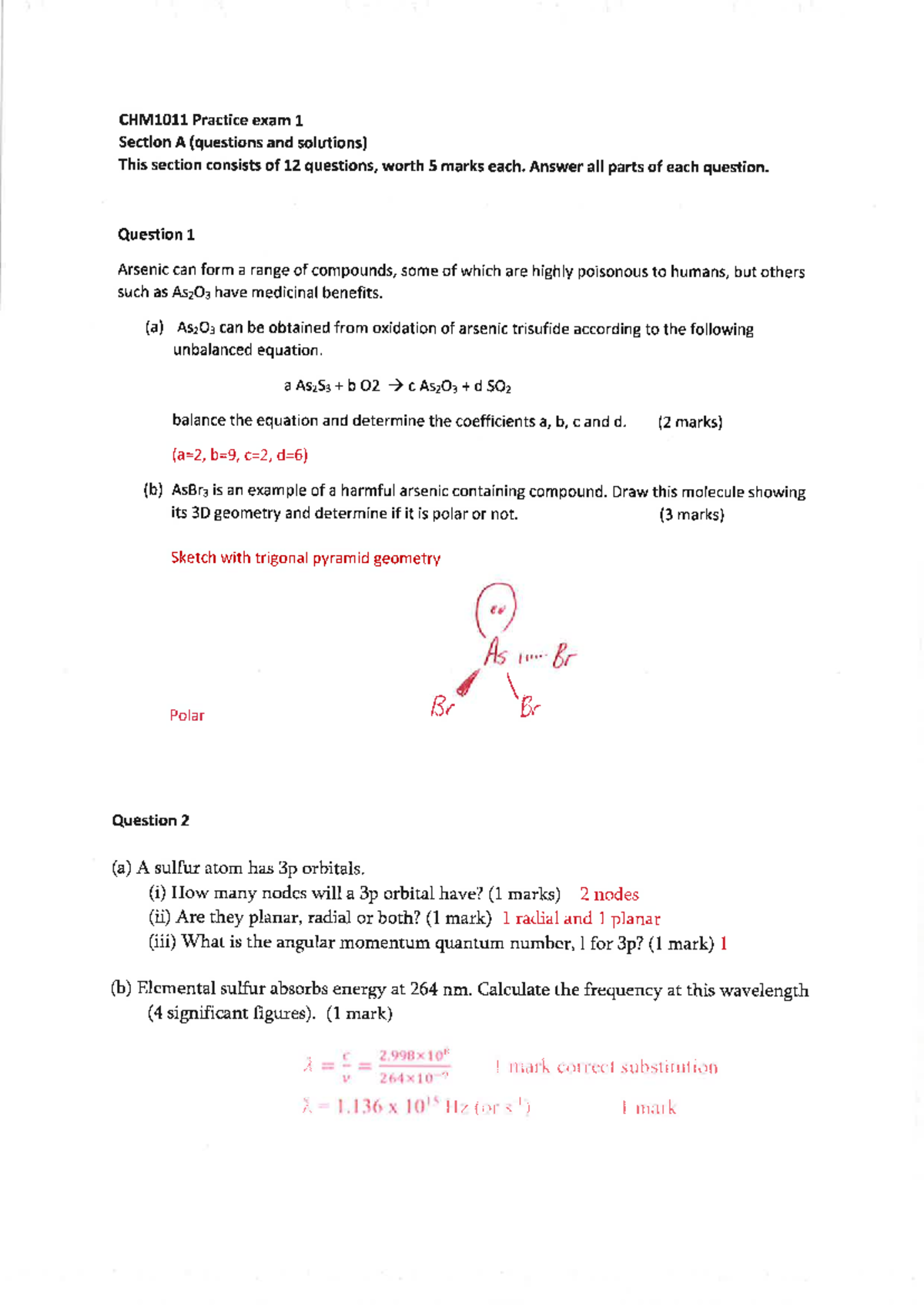 CHM1011 Practice Exam 1 Section A: Questions & Solutions 2026 - Studocu