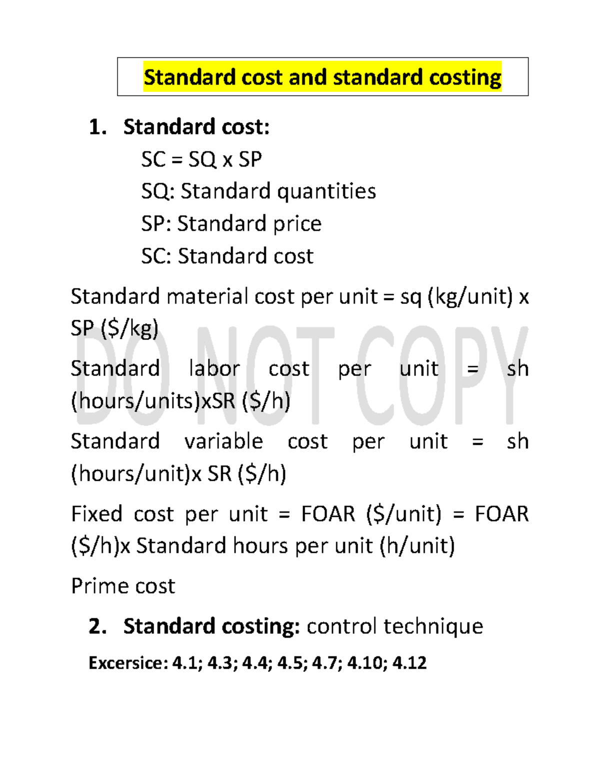 Lesson 13 - Student - Standard Costing Techniques and Variances - Studocu