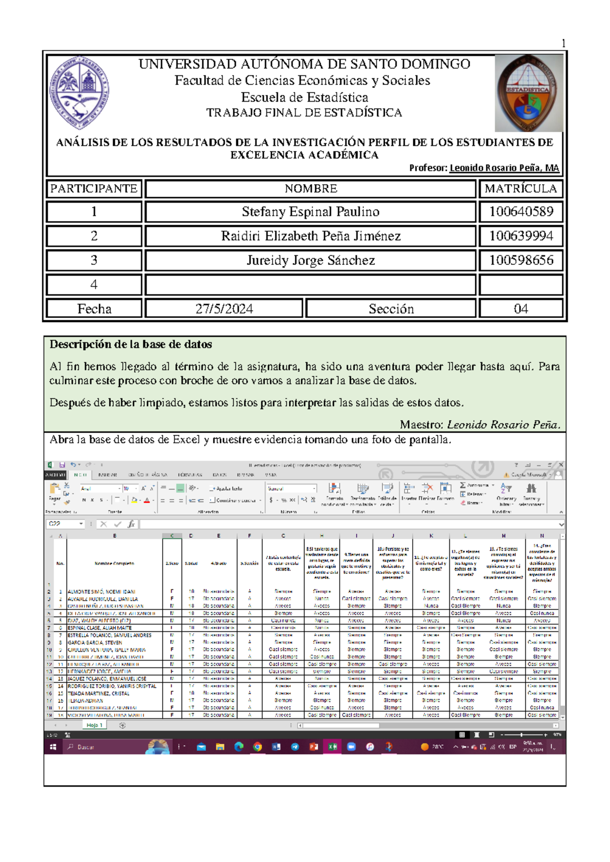 Trabajo Final de Estadística: Análisis de Datos de Estudiantes 6to Sec ...